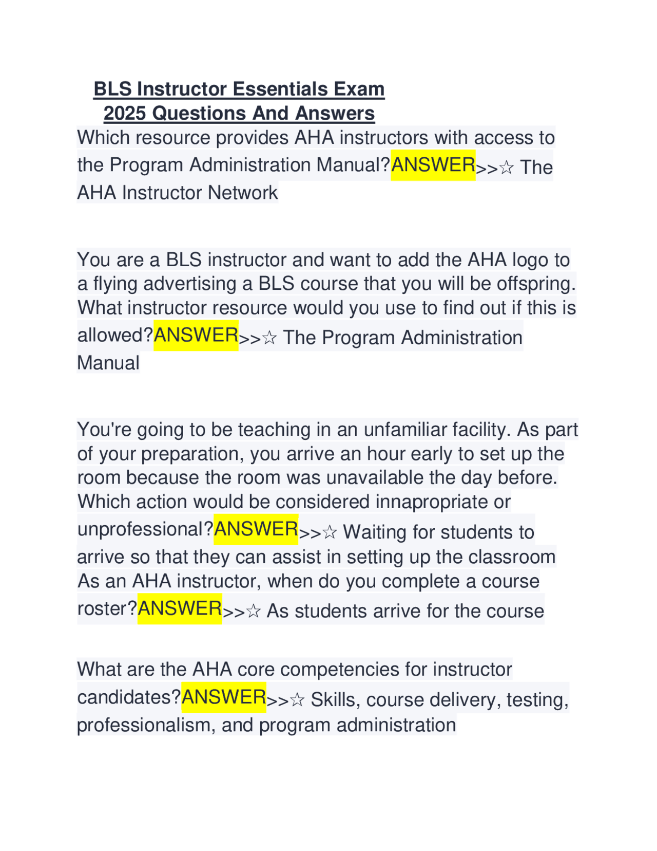 BLS Instructor Essentials Exam 2025 Questions And Answers | Exams ...