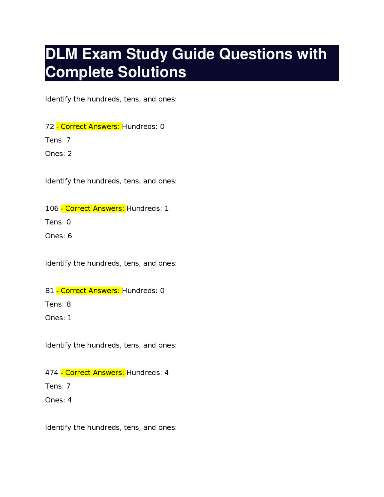 DLM Exam Study Guide: Place Value & Number Representation | Exams ...
