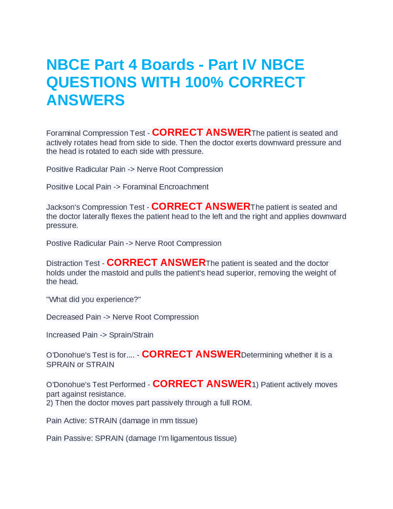 NBCE Part 4 Boards - Part IV NBCE QUESTIONS WITH 100% CORRECT ANSWERS ...