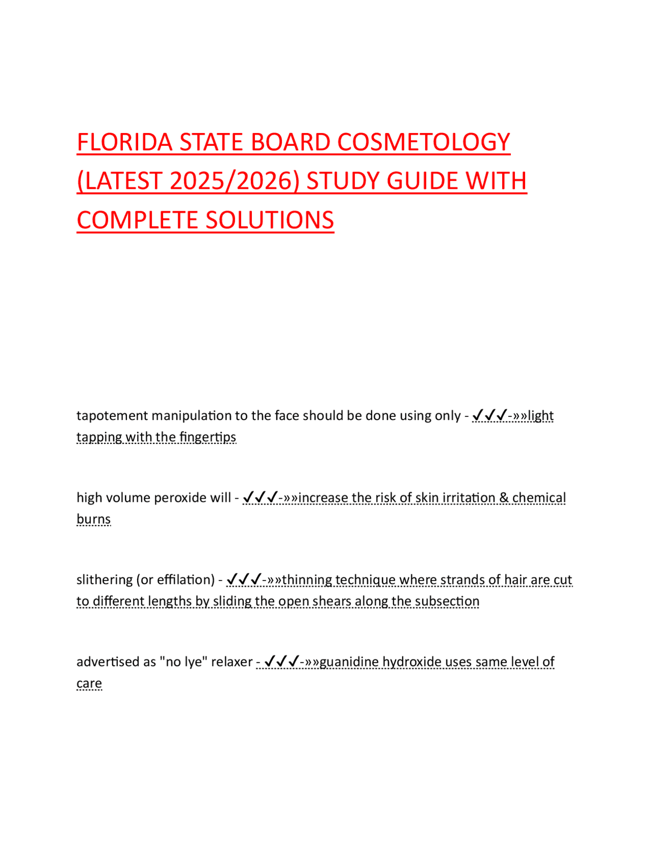FLORIDA STATE BOARD COSMETOLOGY (LATEST 2025/2026) STUDY GUIDE WITH ...