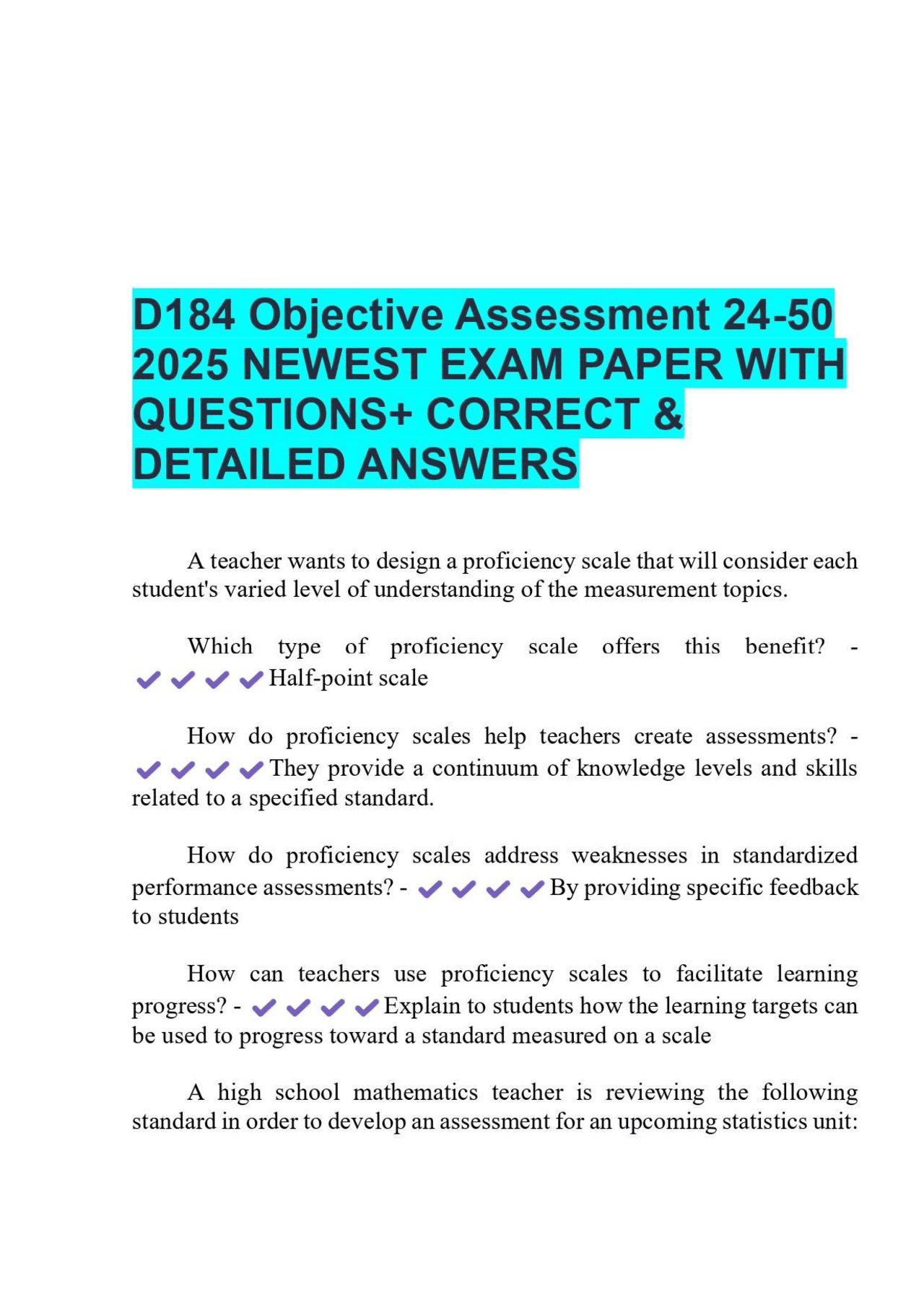 D184 Objective Assessment 24-50 2025 NEWEST EXAM PAPER WITH QUESTIONS+ ...