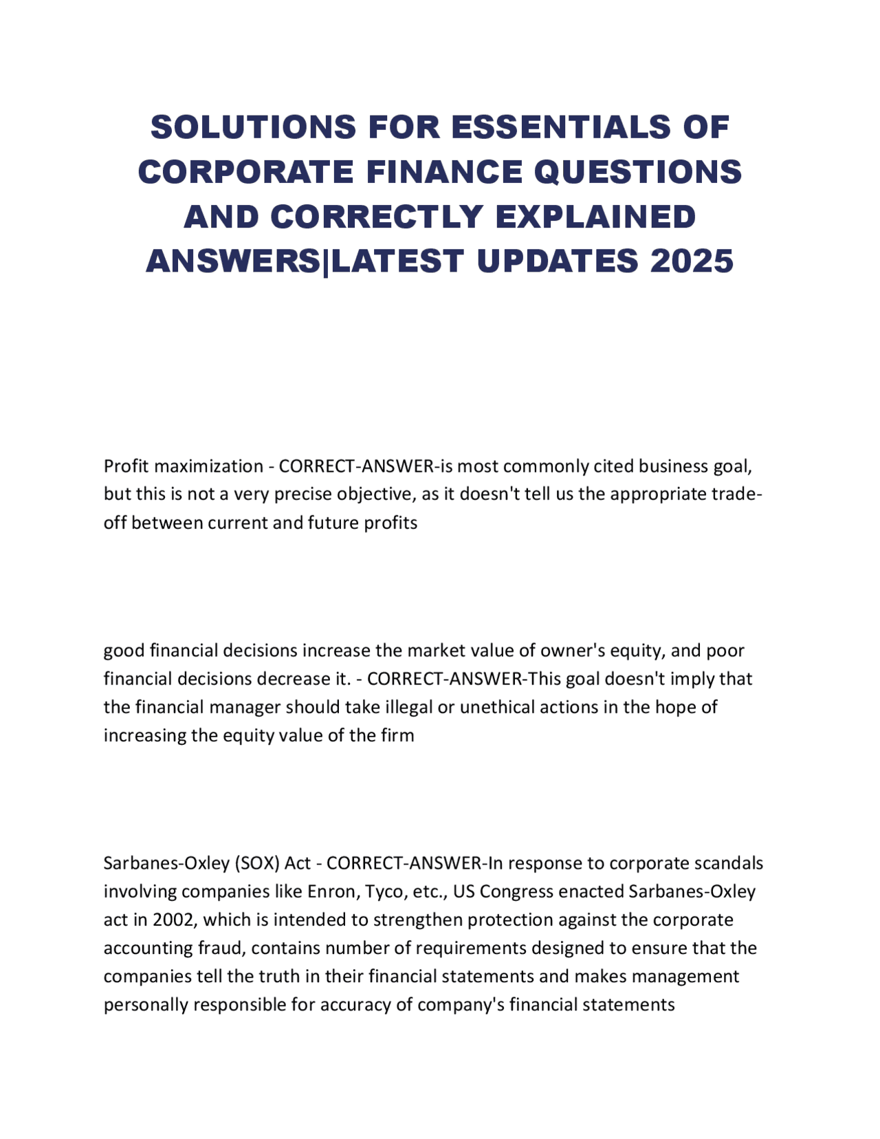 Essentials of Corporate Finance: Questions and Answers with ...