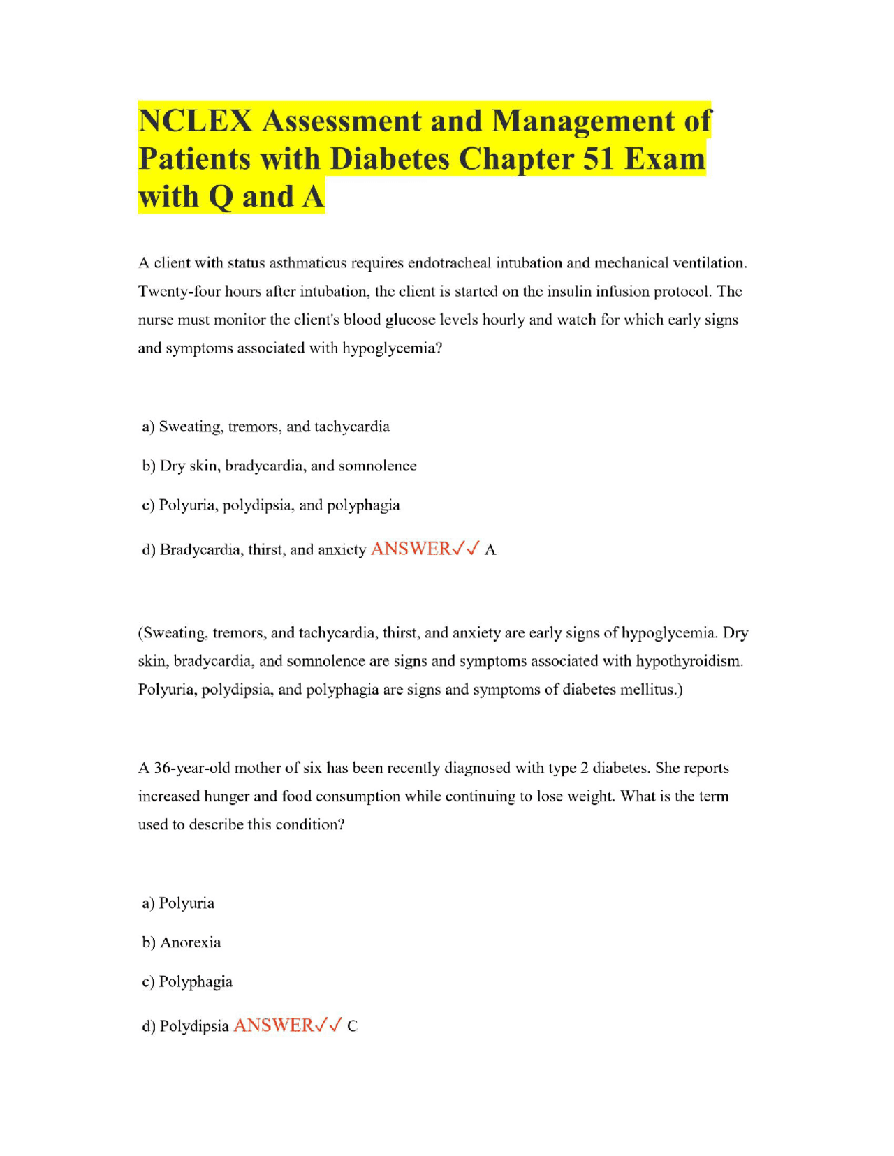 NCLEX Assessment and Management of Patients with Diabetes Chapter 51 ...