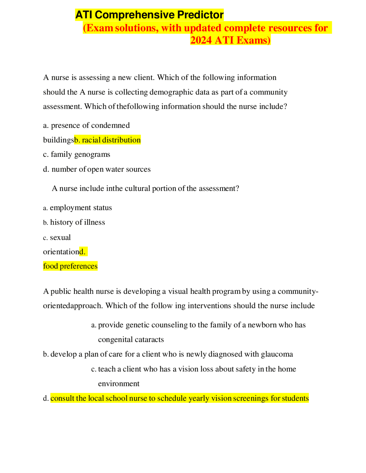 ATI Comprehensive Predictor (Exam solutions with updated complete ...