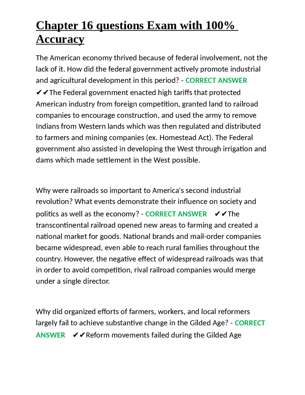 Gilded Age: American History Exam Questions and Answers | Exams Nursing ...