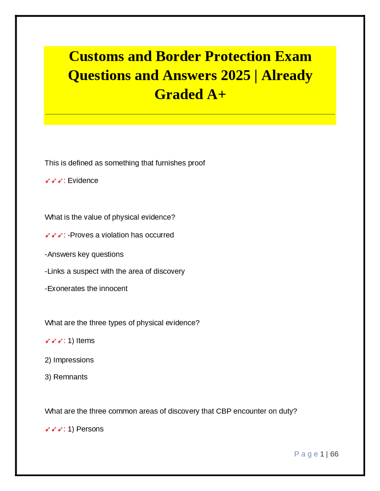 Customs and Border Protection Exam Questions and Answers 2025 | Exams ...