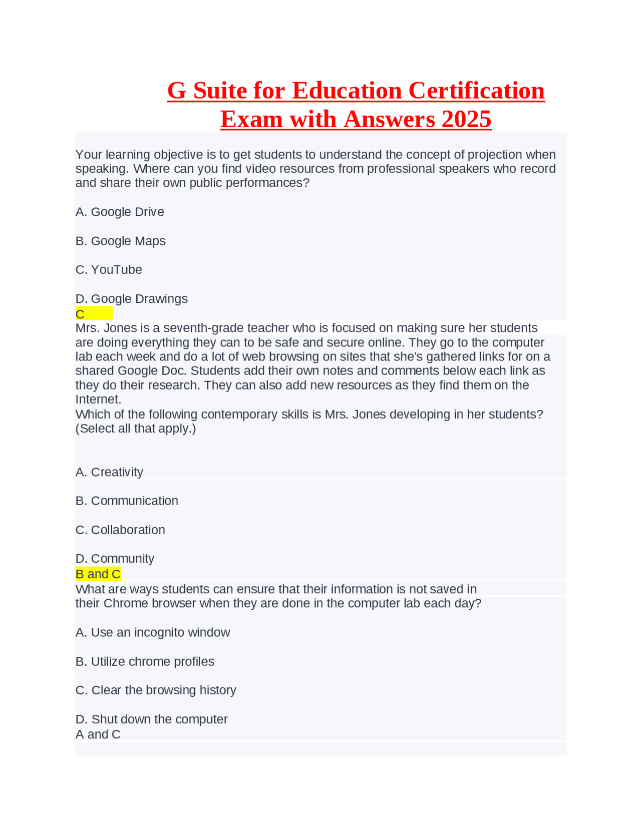 G Suite for Education Certification Exam with Answers 2025 | Exams ...