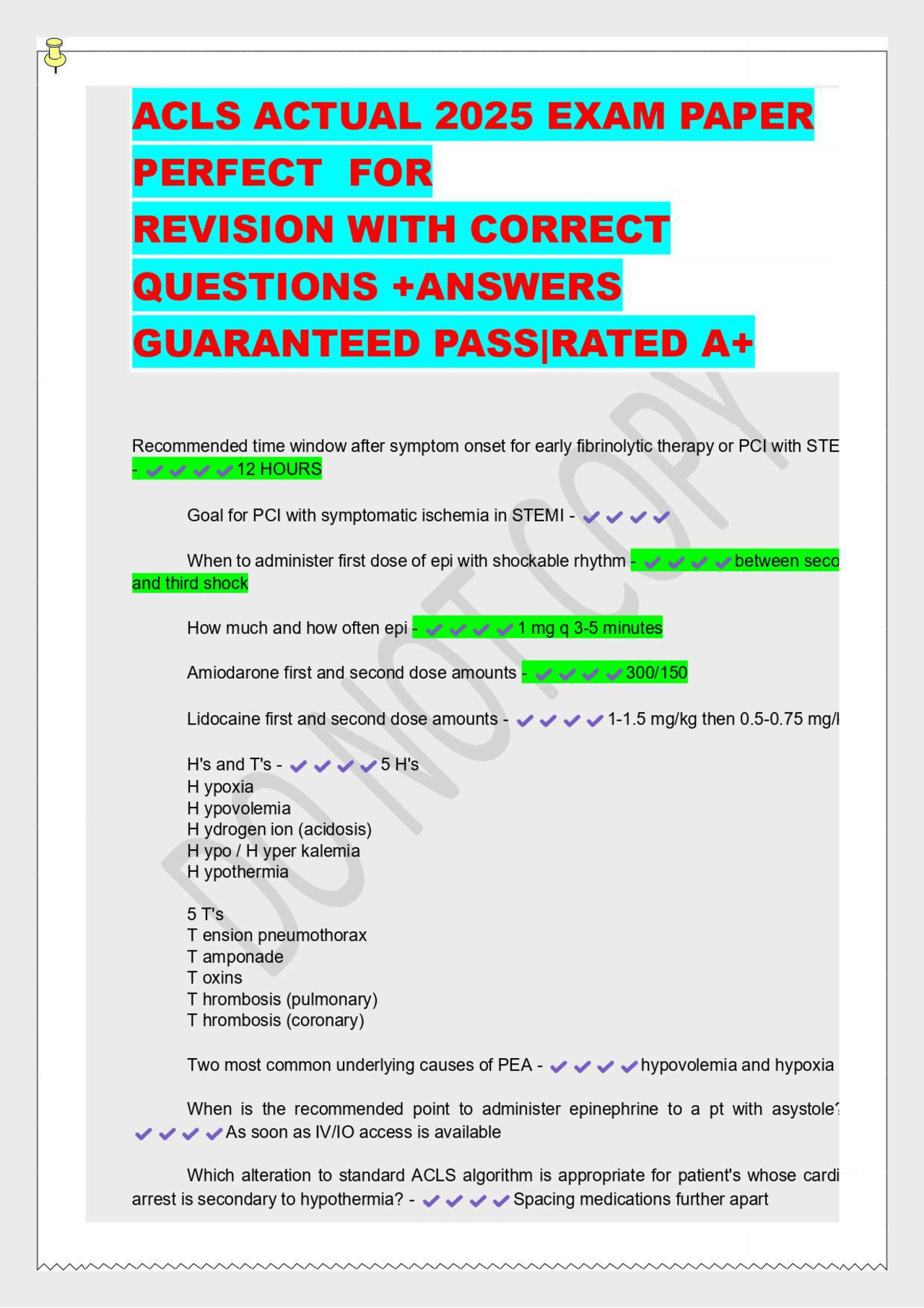 ACLS ACTUAL 2025 EXAM PAPER PERFECT FOR REVISION WITH CORRECT QUESTIONS ...