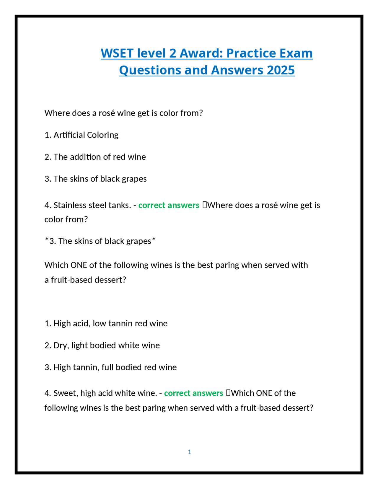 WSET level 2 Award Practice Exam Questions and Answers 2025 | Exams ...