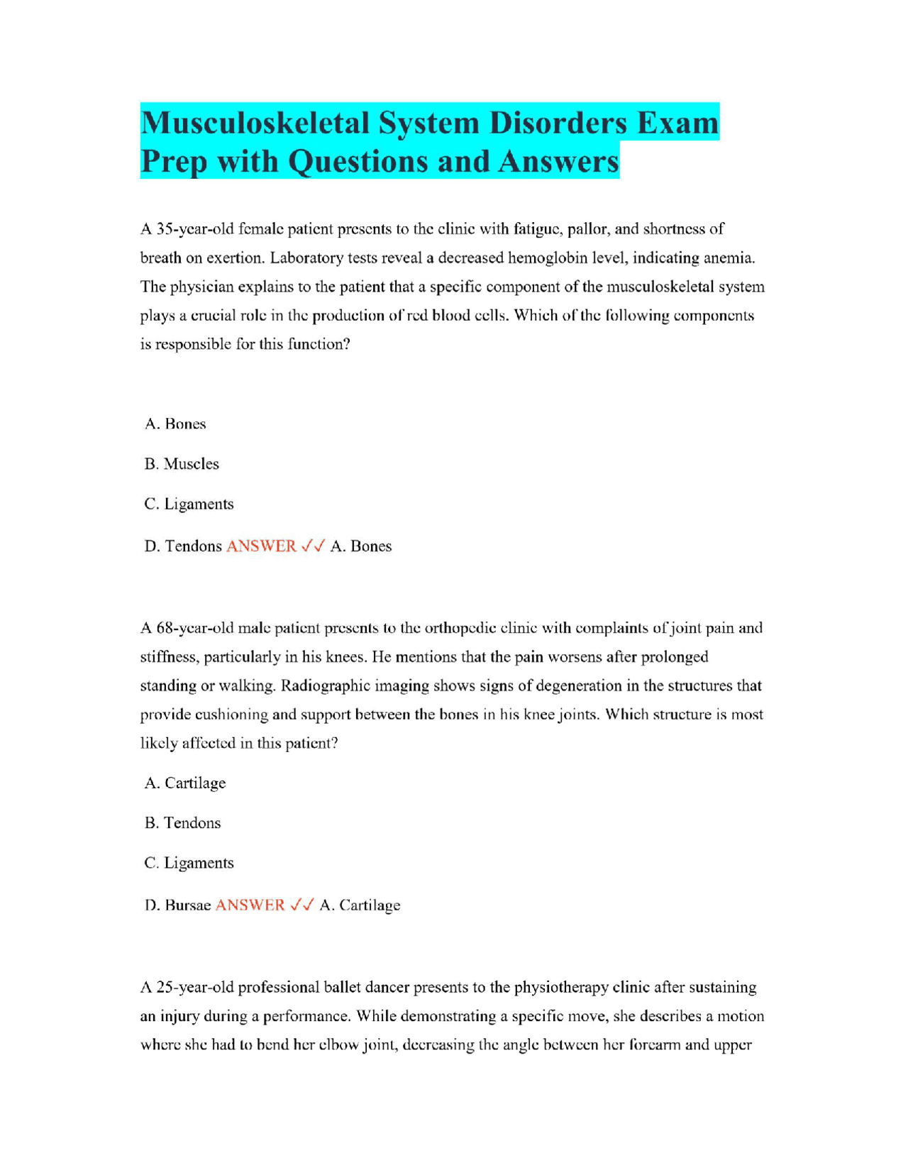 Musculoskeletal System Disorders Exam Prep with Questions and Answers ...