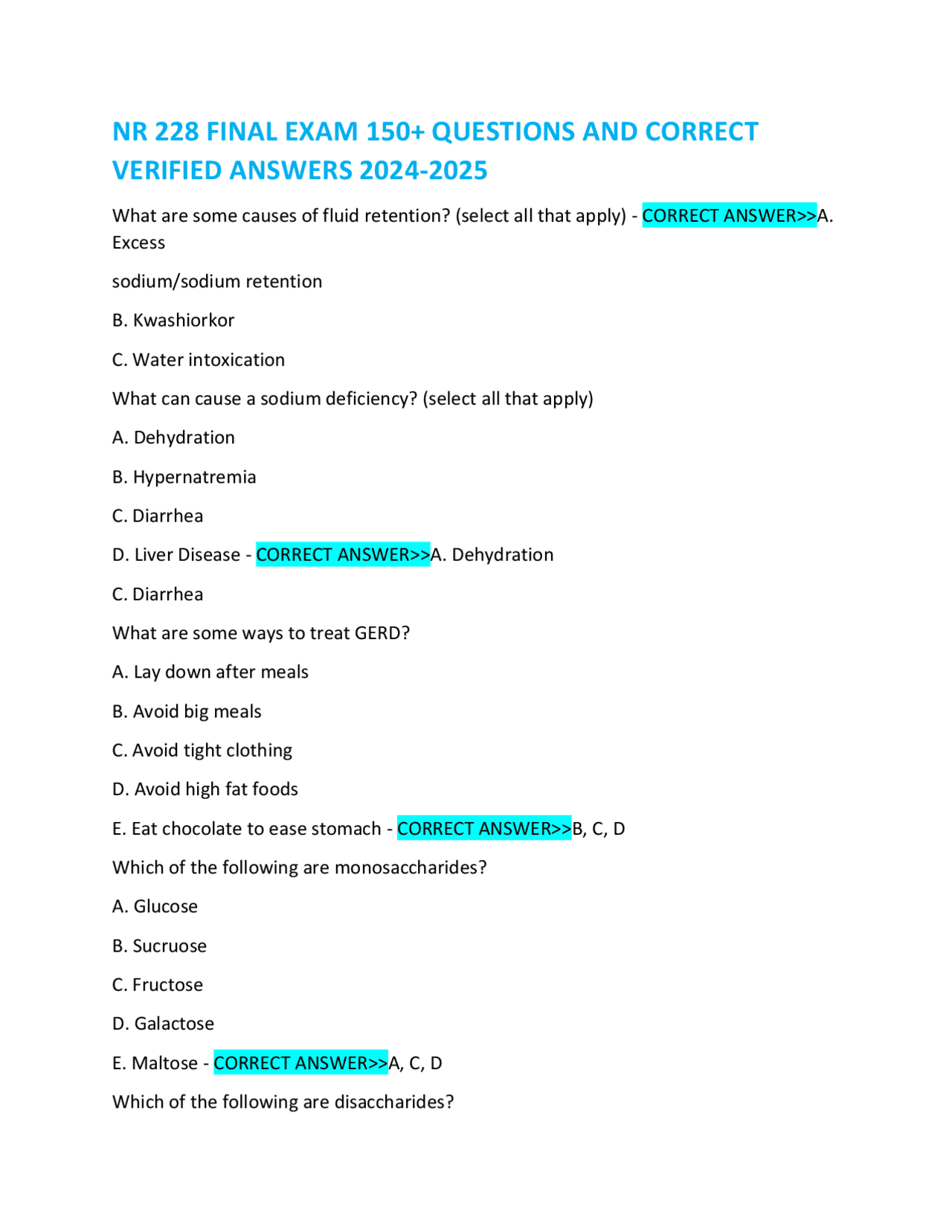 NR 228 FINAL EXAM 150+ QUESTIONS AND CORRECT VERIFIED ANSWERS 2024-2025 exam | Exams Nursing ...