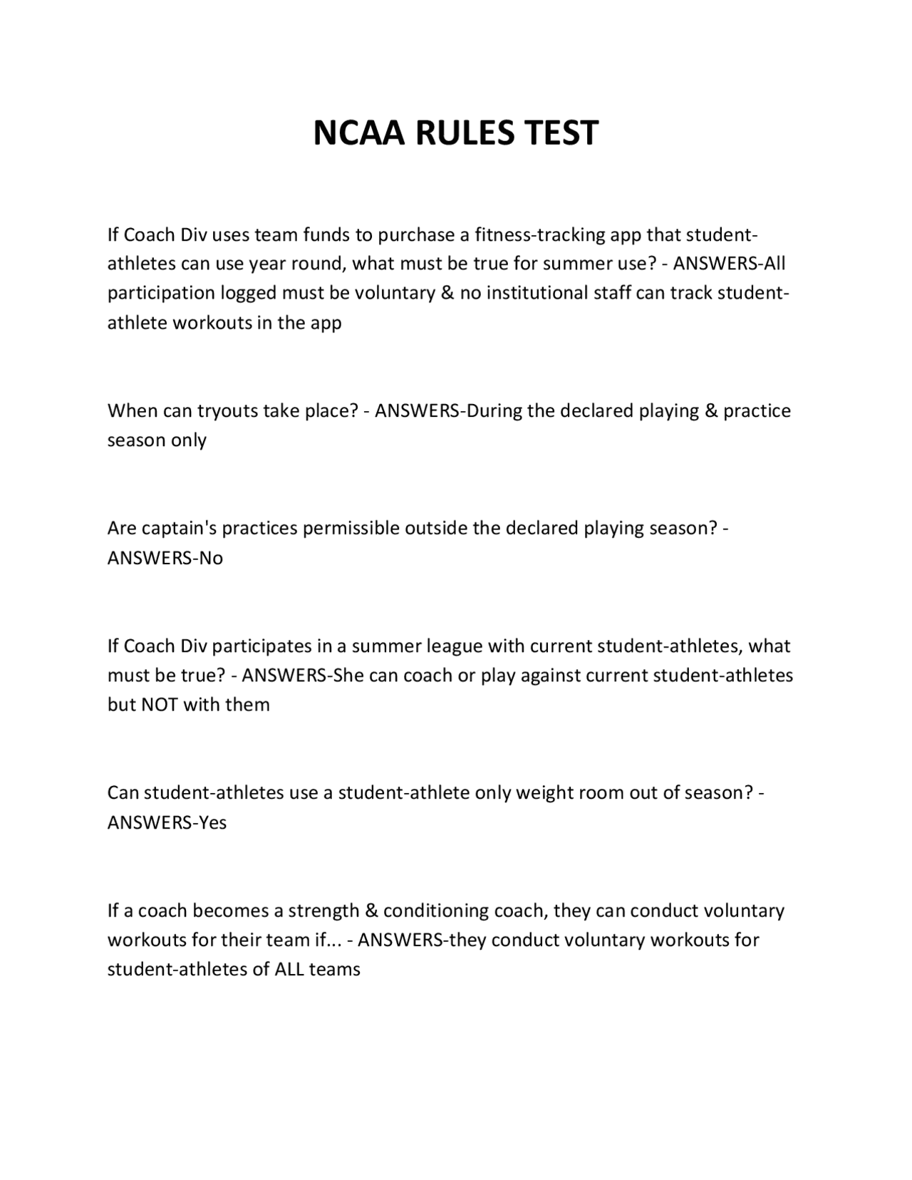NCAA RULES TEST QUESTIONS AND ANSWERS 2025 | Exams Physical Activity ...