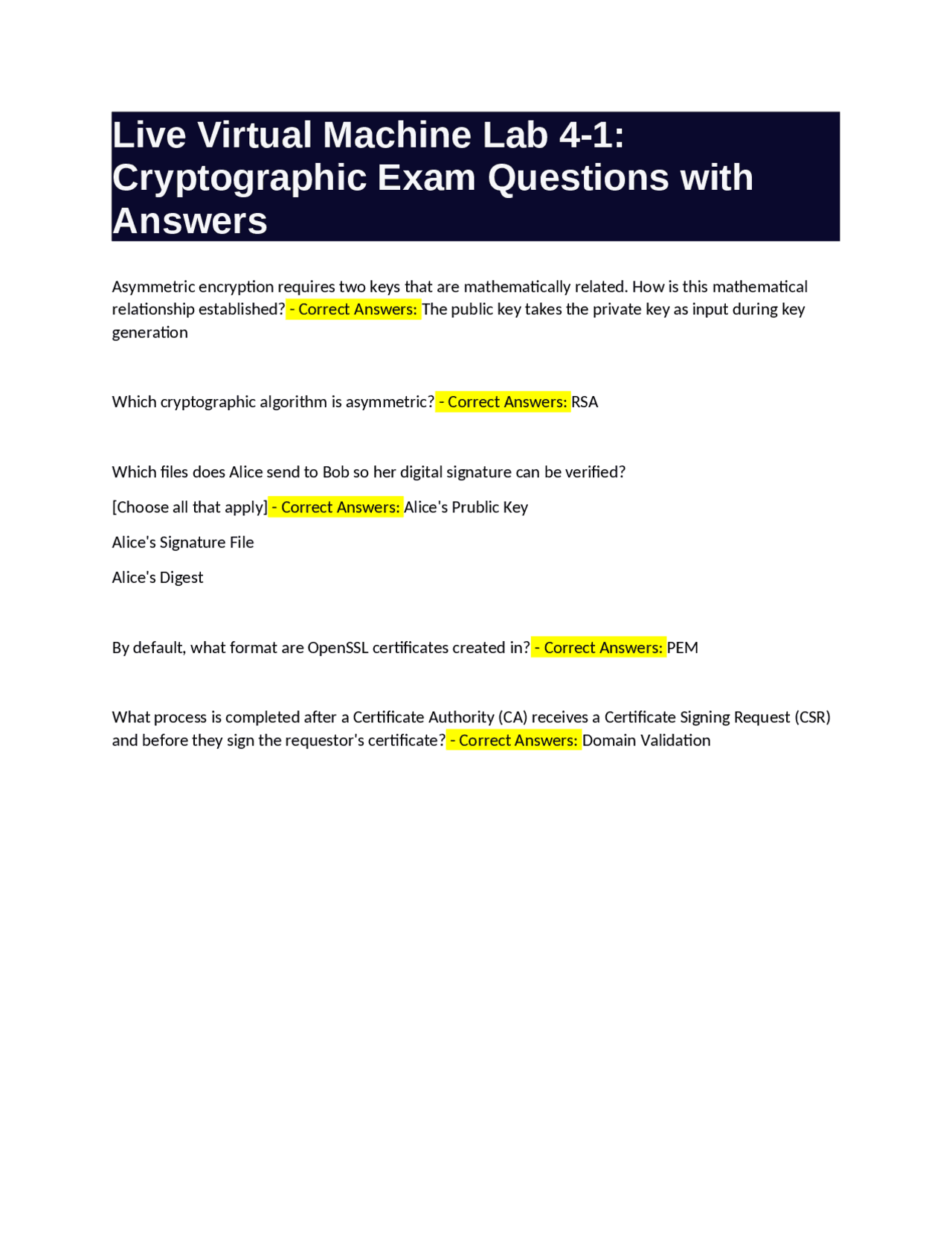 Cryptographic Exam Questions and Answers: A Virtual Machine Lab Exercise | Exams Mathematical ...