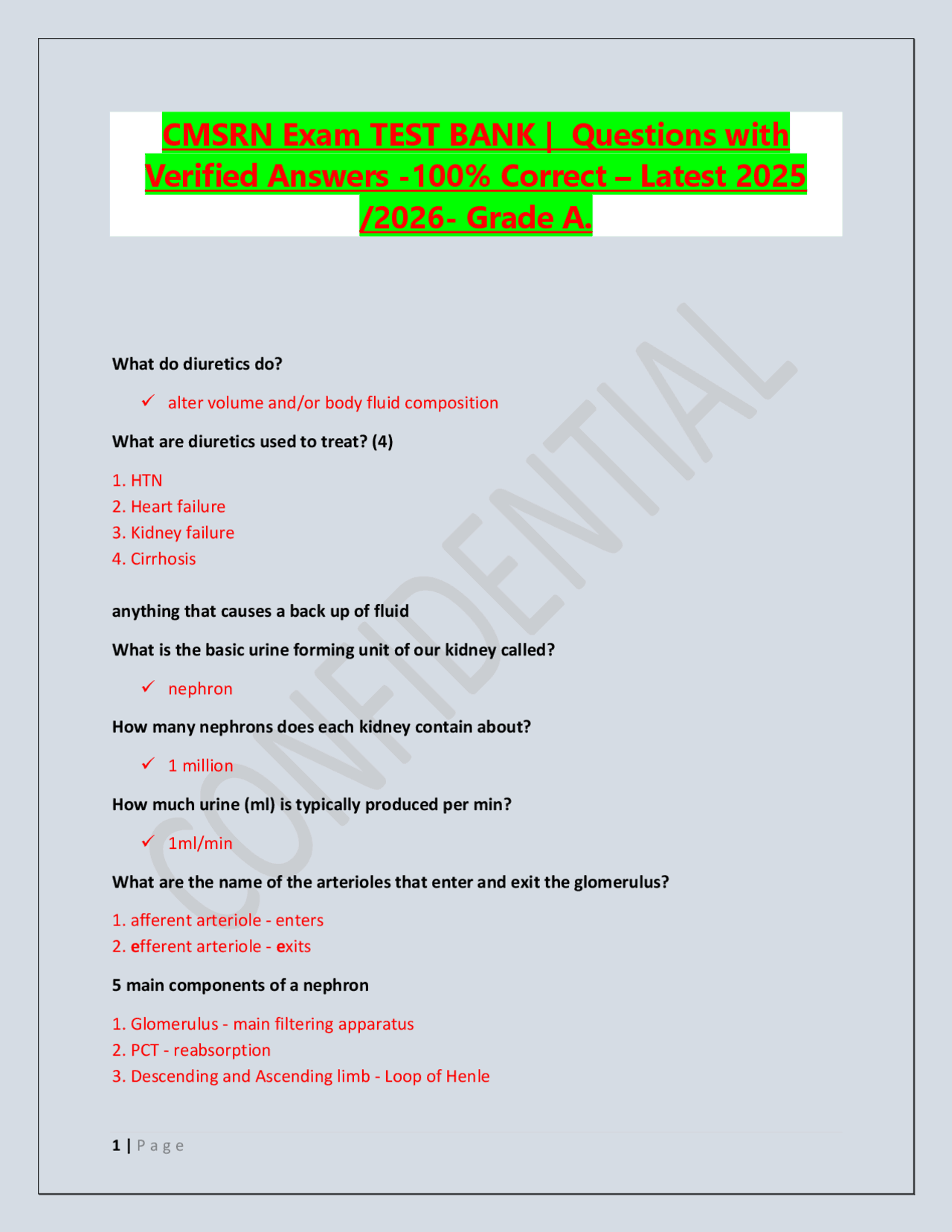 CMSRN Exam TEST BANK | Questions with Verified Answers -100% Correct ...