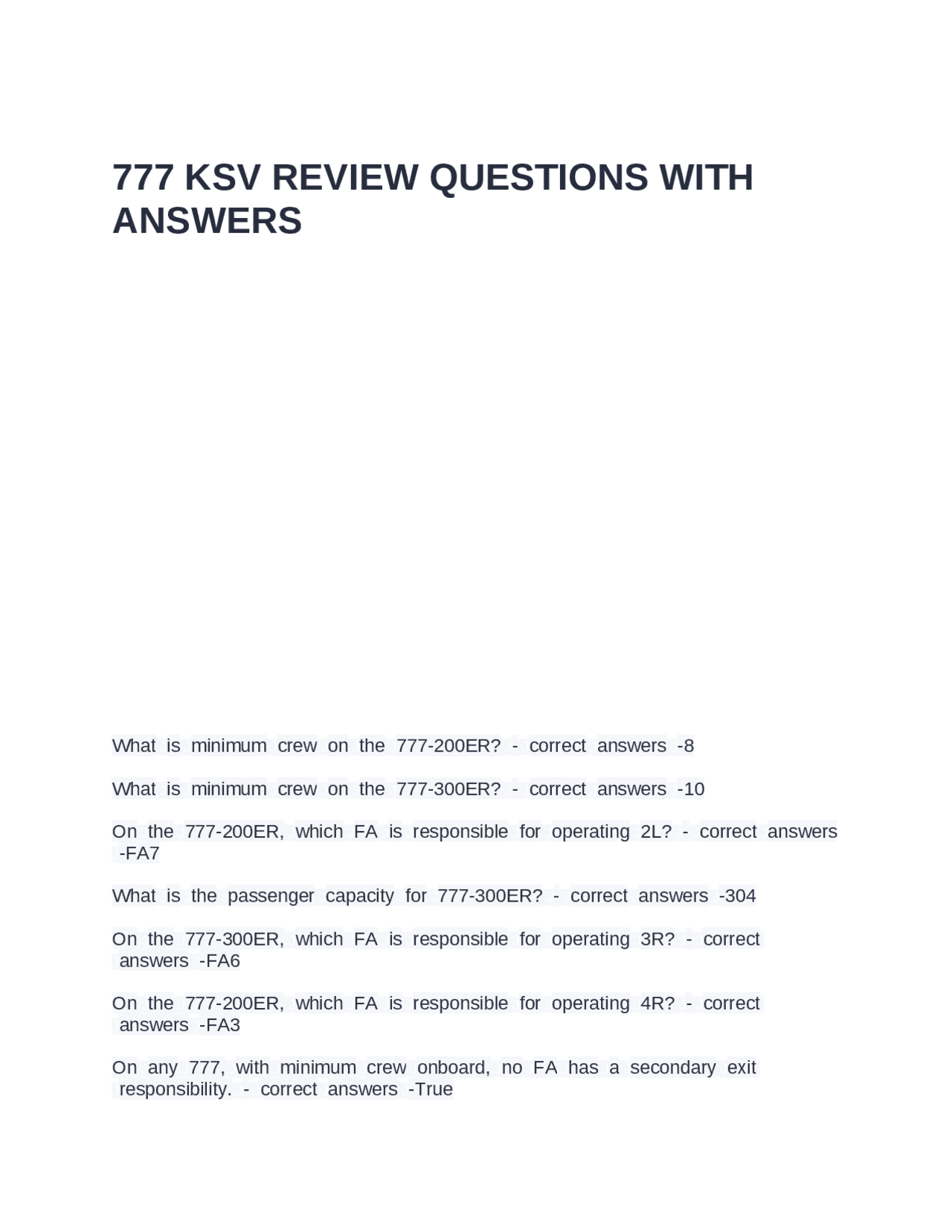 777 KSV REVIEW QUESTIONS WITH ANSWERS | Exams Advanced Education | Docsity