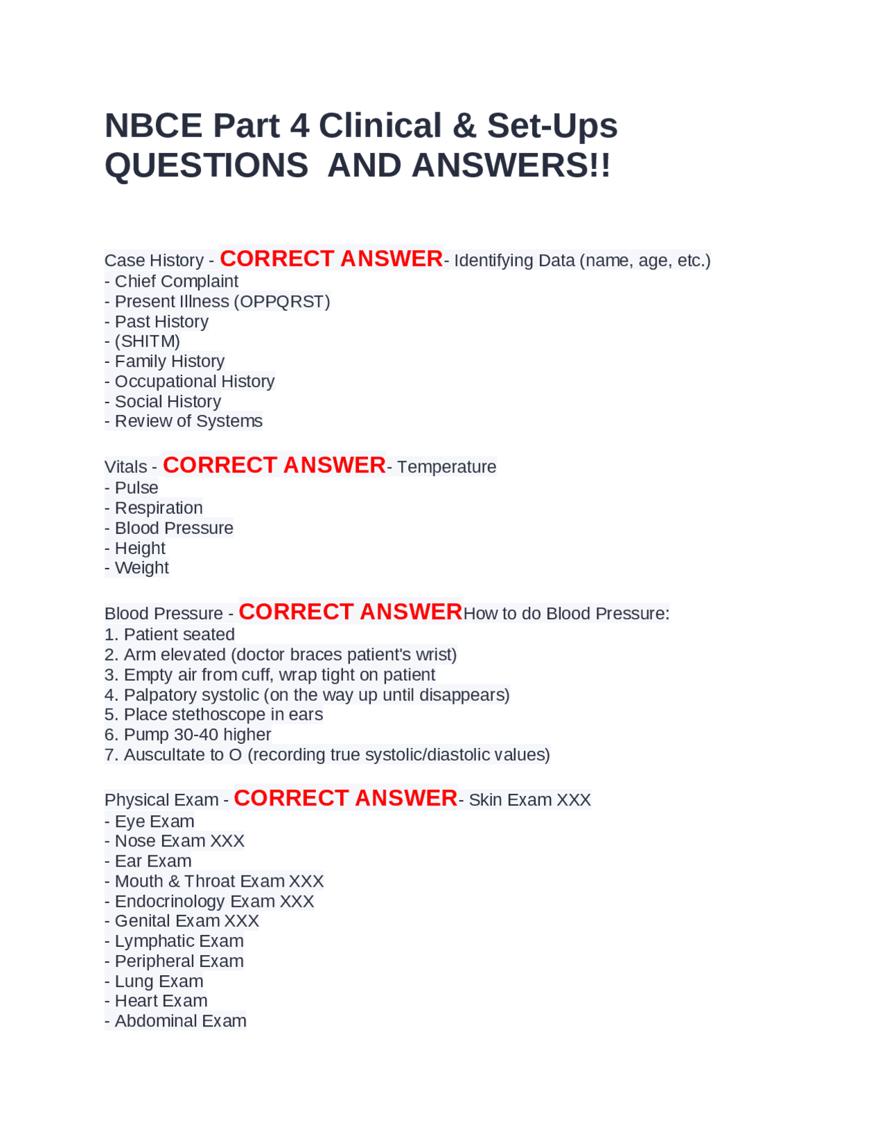 NBCE Part 4 Clinical & Set-Ups QUESTIONS AND ANSWERS!! | Exams Nursing ...