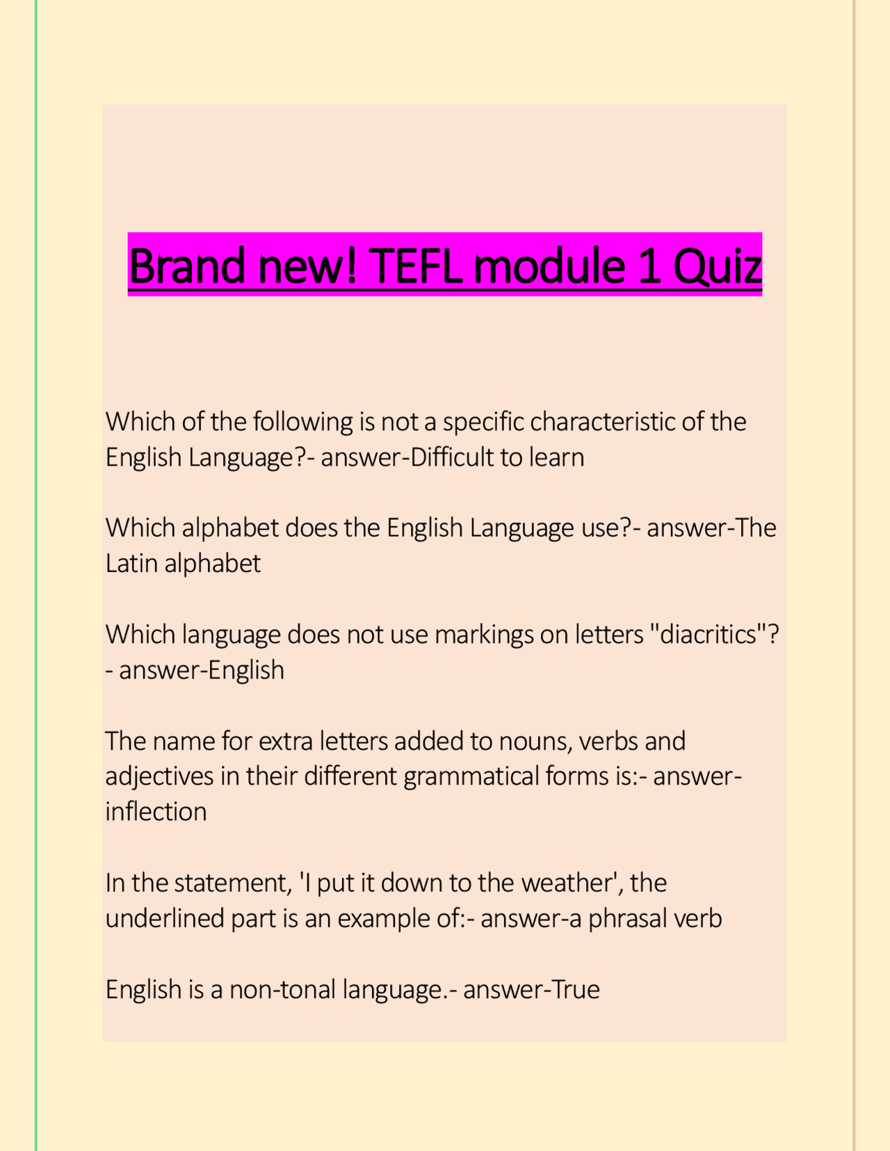 Brand new! TEFL module 1 Quiz.pdf | Exams Nursing | Docsity
