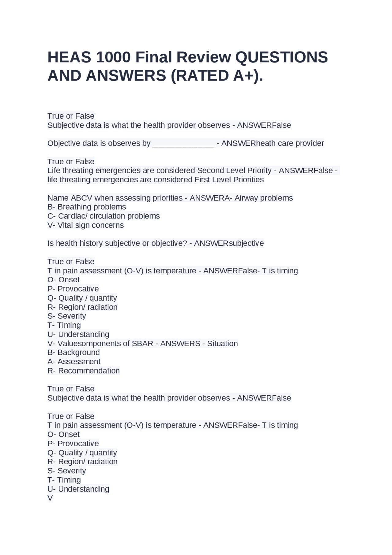 HEAS 1000 Final Review QUESTIONS AND ANSWERS (RATED A+). | Exams ...