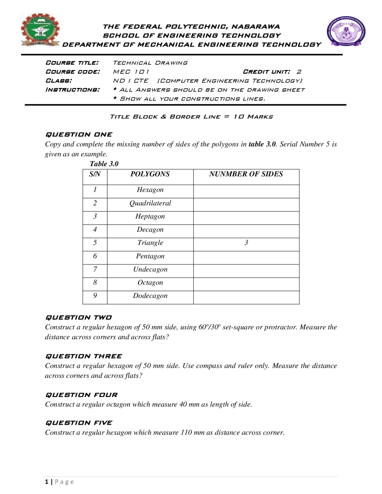 Mechanical engineering hand out | Lecture notes Computer science | Docsity