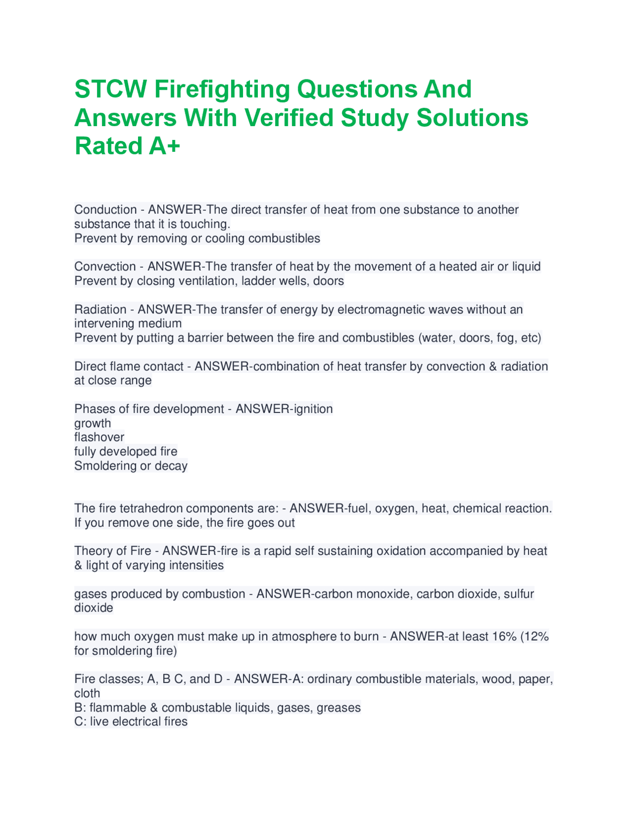 STCW Firefighting Questions And Answers With Verified Study Solutions ...