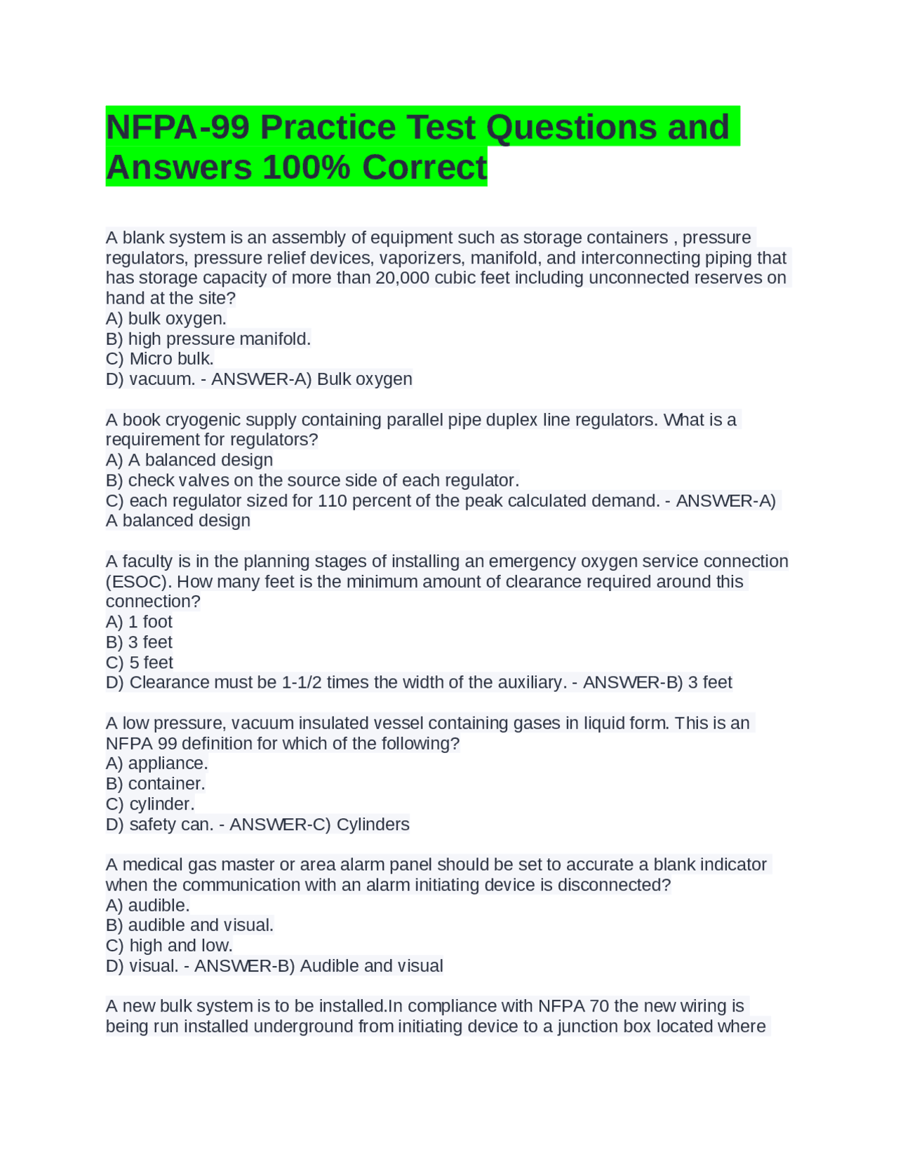 NFPA-99 Practice Test Questions and Answers 100% | Exams Advanced ...