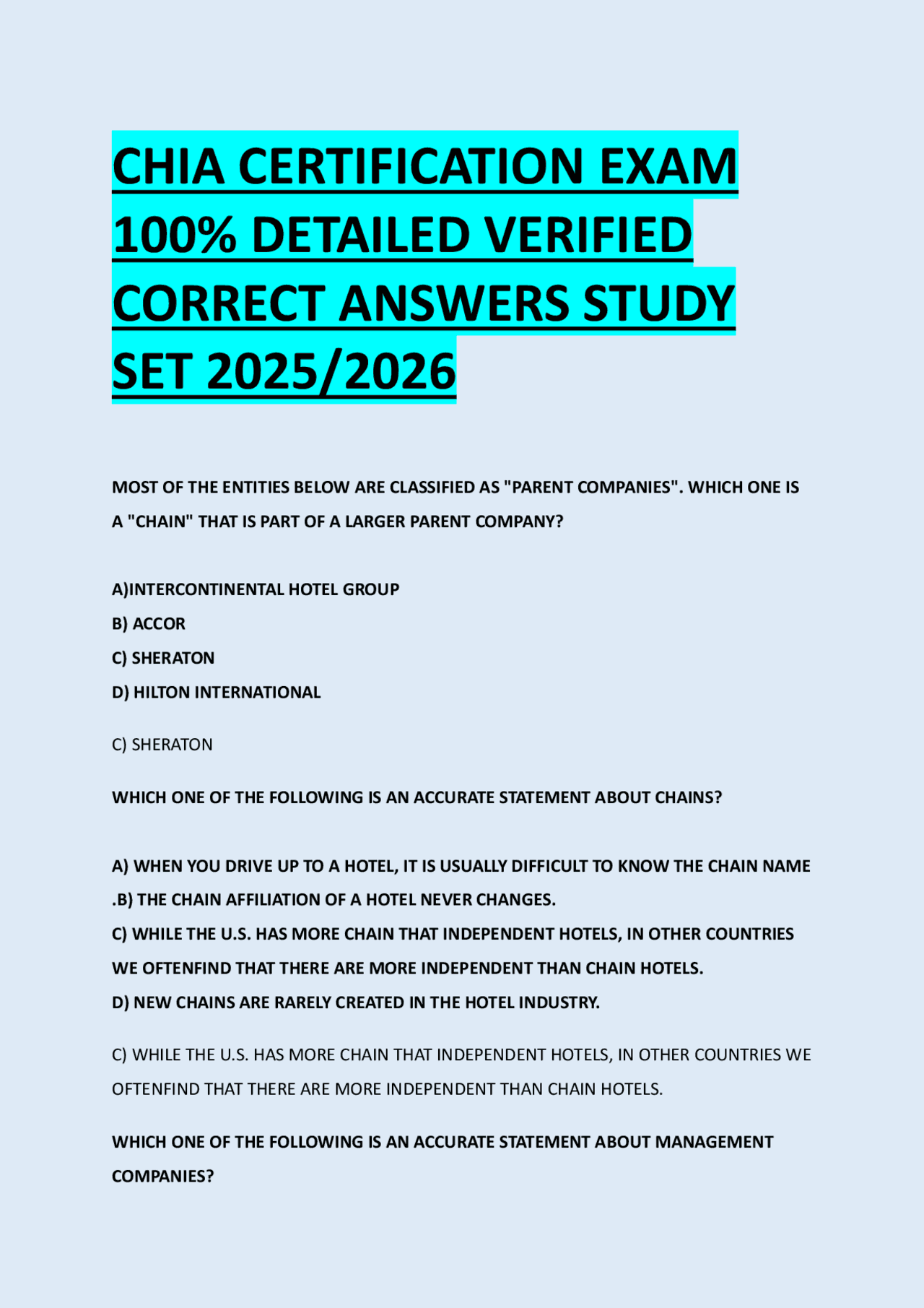 CHIA CERTIFICATION EXAM 100% DETAILED VERIFIED CORRECT ANSWERS STUDY ...