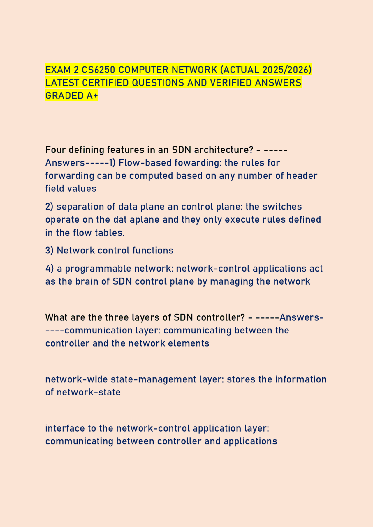 CS6250 COMPUTER NETWORKS EXAM 1 (ACTUAL2025/2026) LATEST CERTIFIED ...
