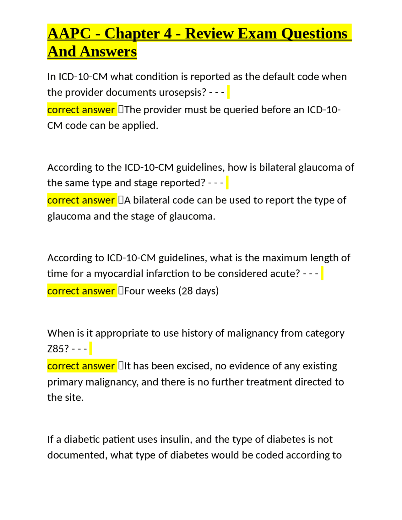 AAPC - Chapter 4 - Review Exam Questions And Answers | Exams Health sciences | Docsity