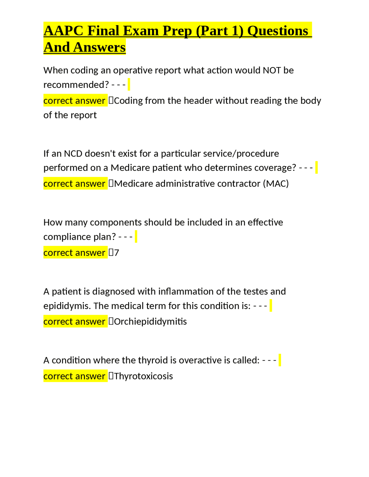 AAPC Final Exam Prep (Part 1) Questions And Answers | Exams Health ...