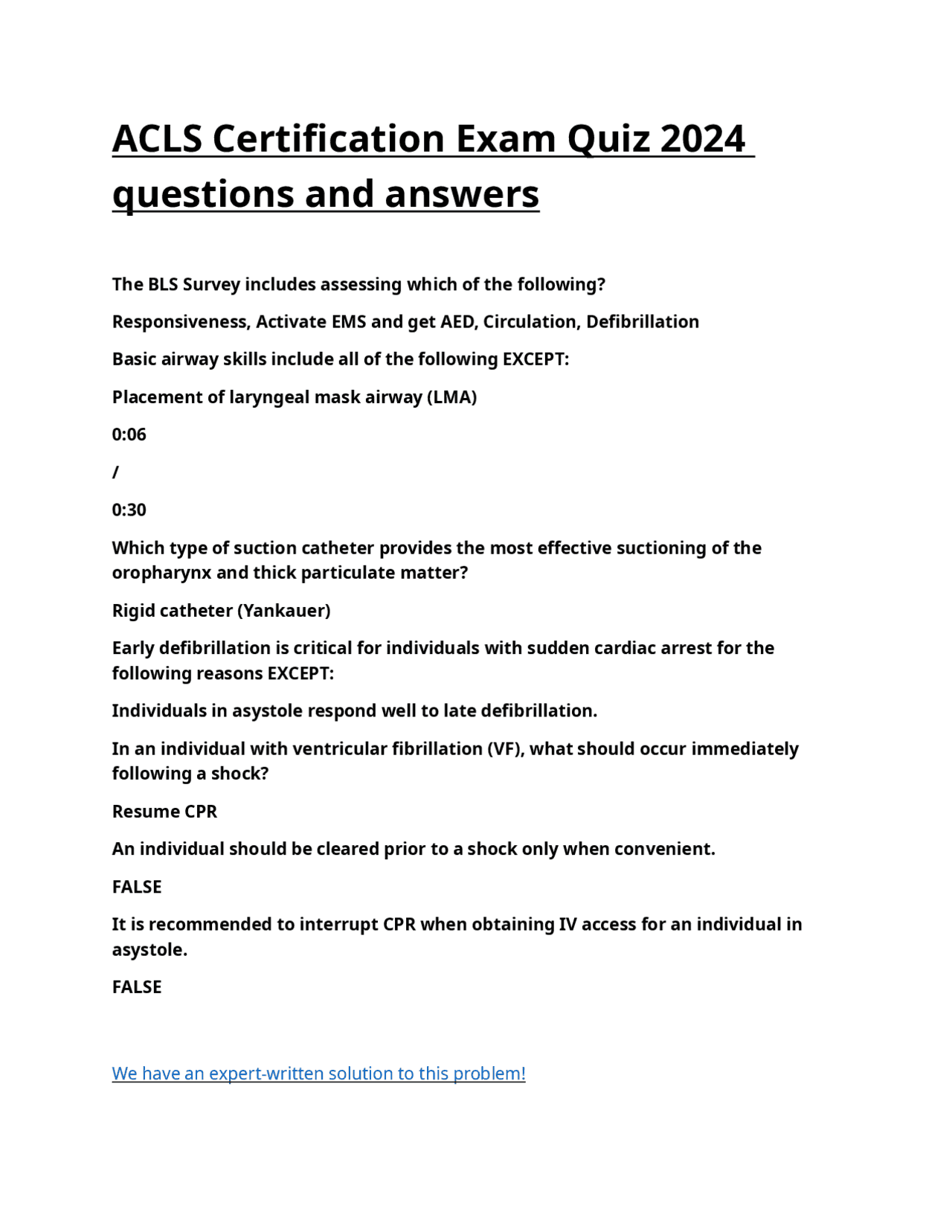 ACLS Certification Exam Quiz 2024 questions and answers.docx | Exams ...