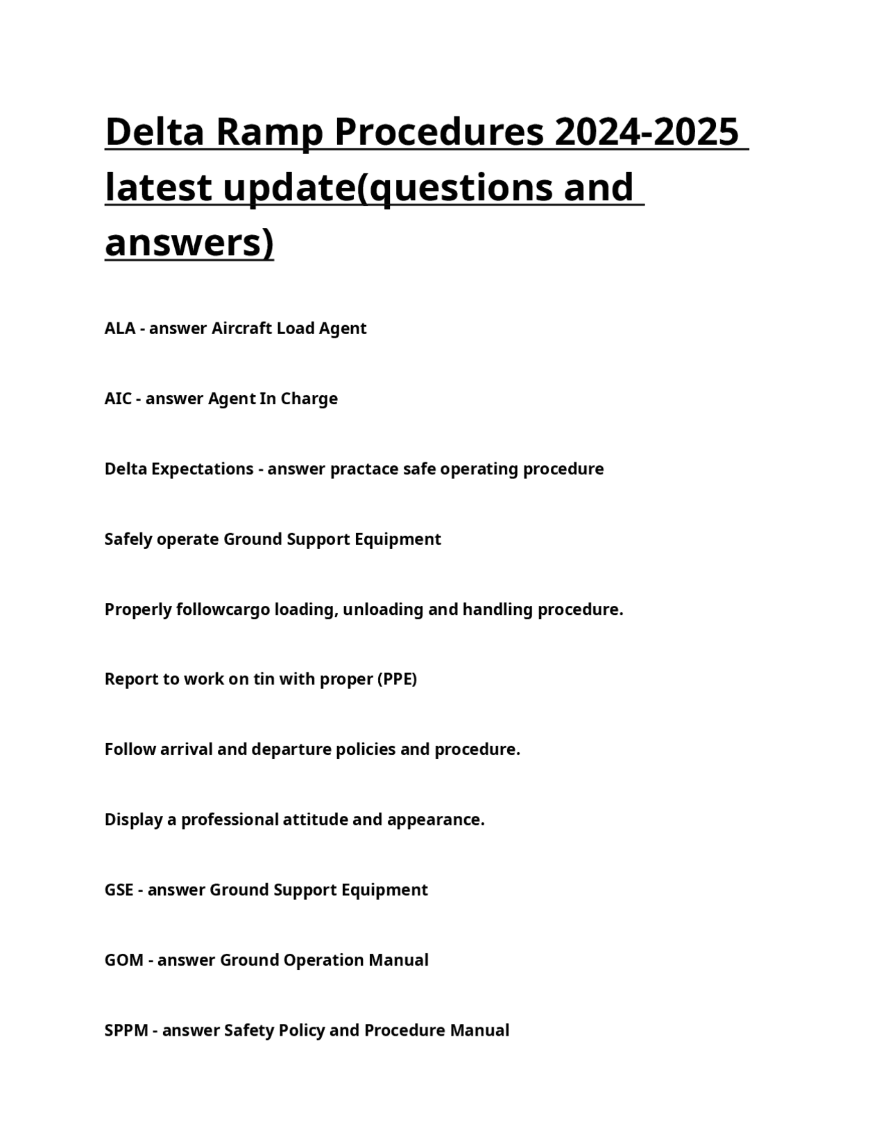 Delta Ramp Procedures 2024-2025 latest update(questions and answers ...