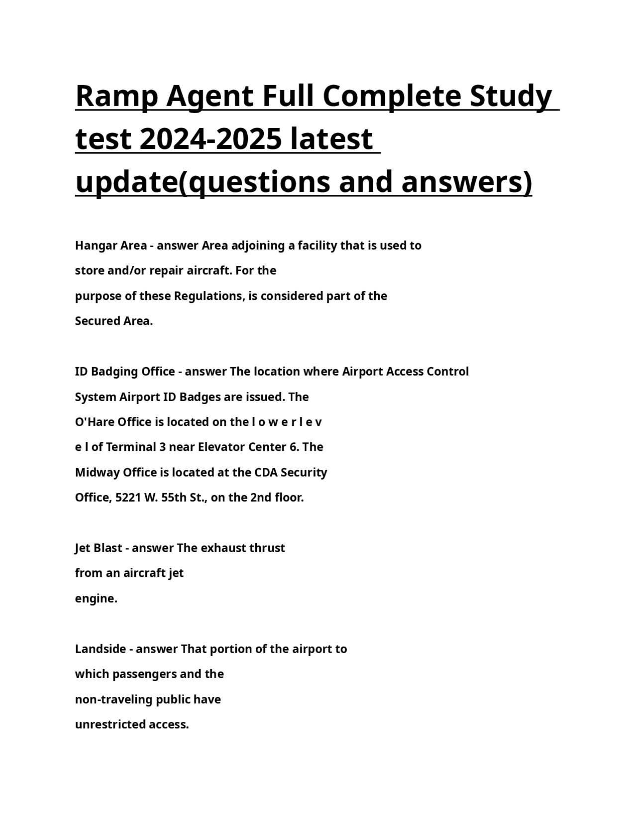 Ramp Agent Full Complete Study test 2024-2025 latest update(questions ...
