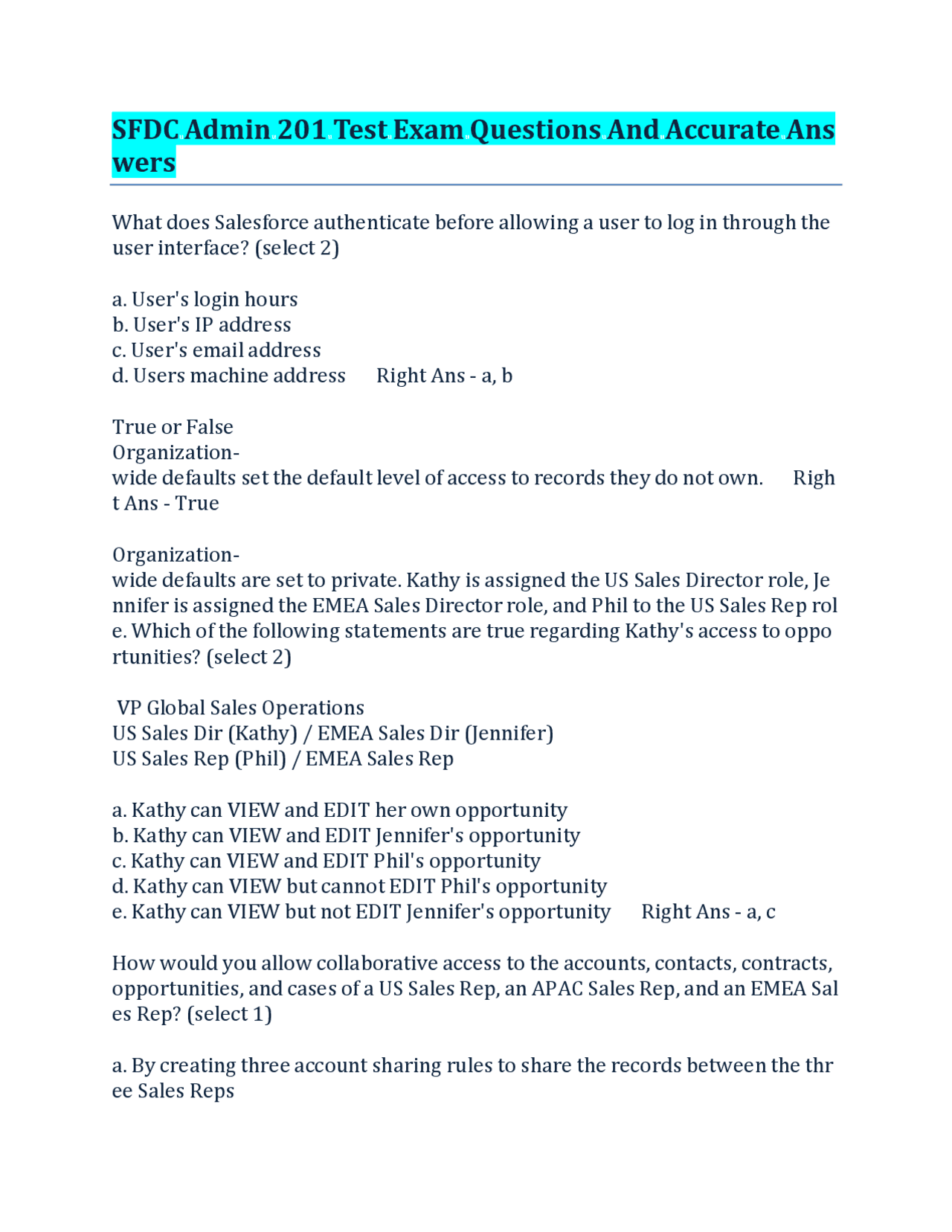 Salesforce Administration Test Exam Questions and Answers | Exams ...