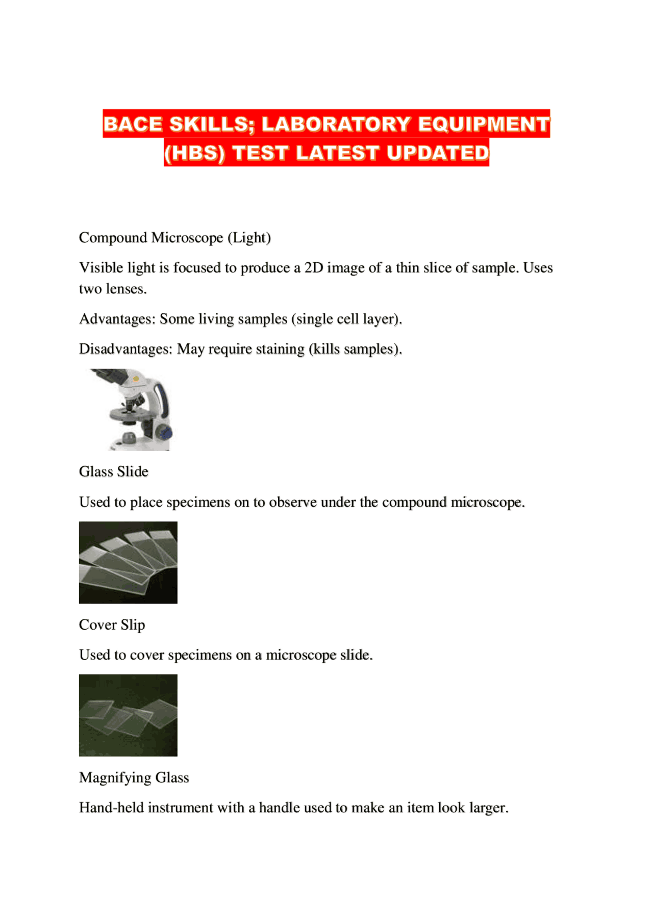 BACE SKILLS; LABORATORY EQUIPMENT (HBS) TEST LATEST UPDATED | Exams ...