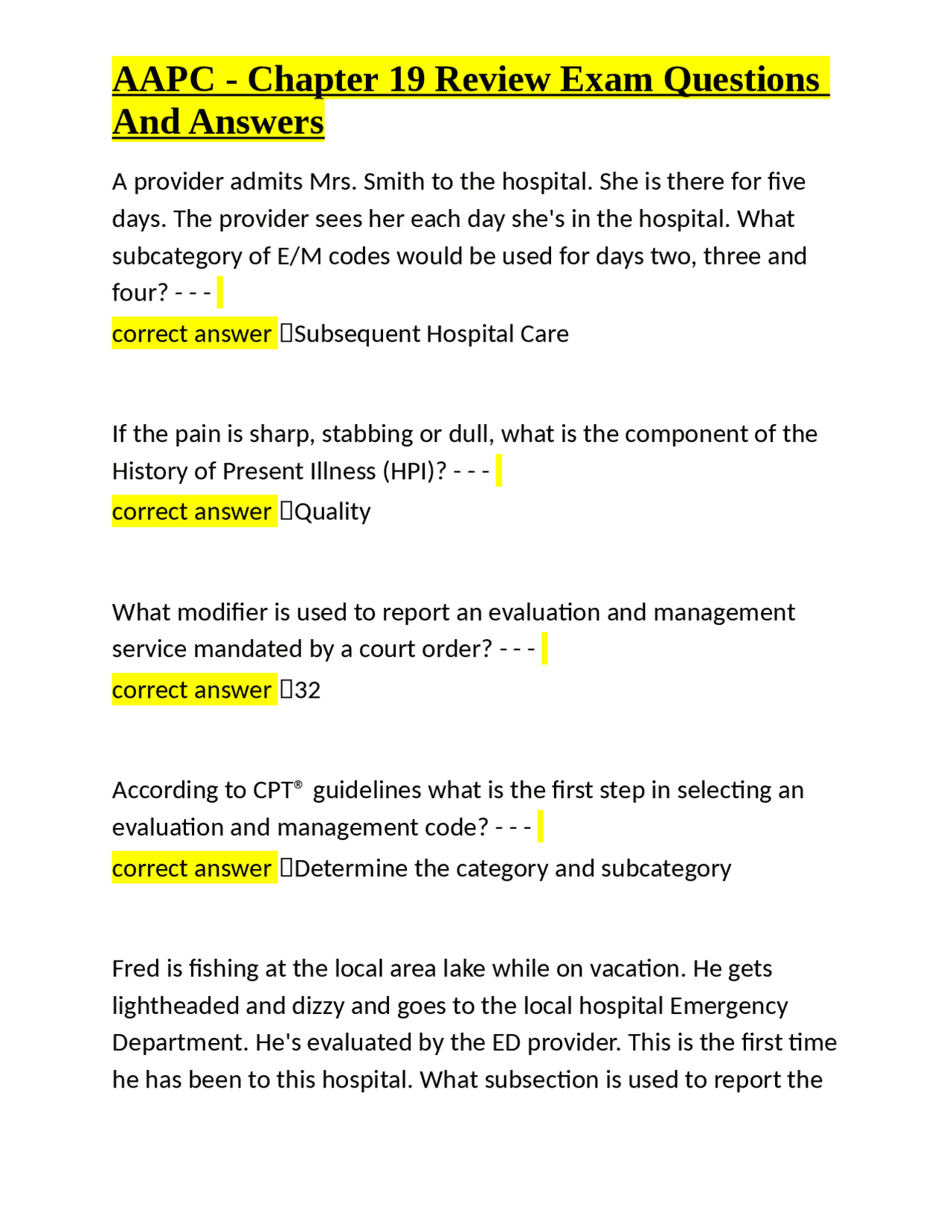 AAPC - Chapter 19 Review Exam Questions And Answers | Exams Health sciences | Docsity