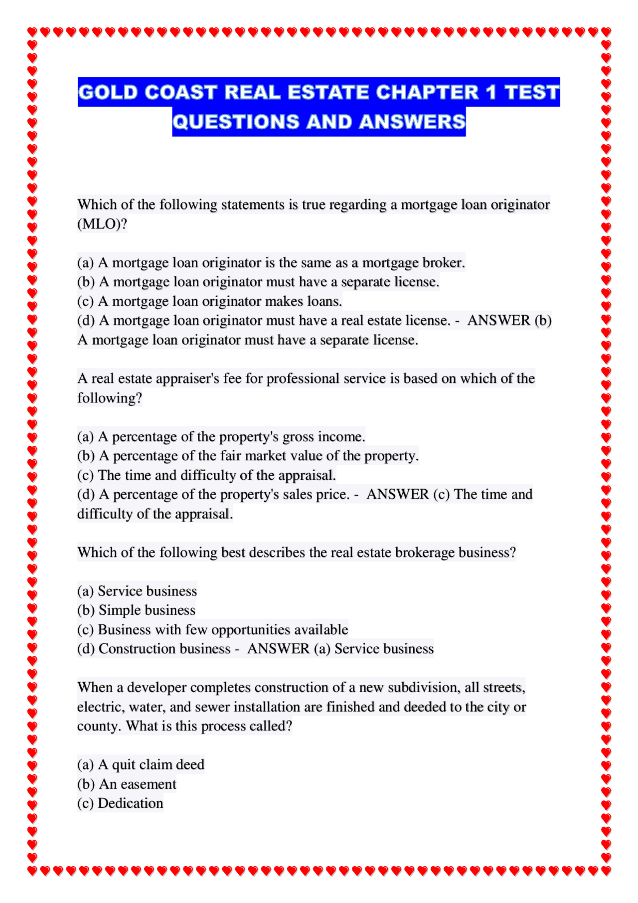 Real Estate License Exam Practice Questions and Answers | Exams ...