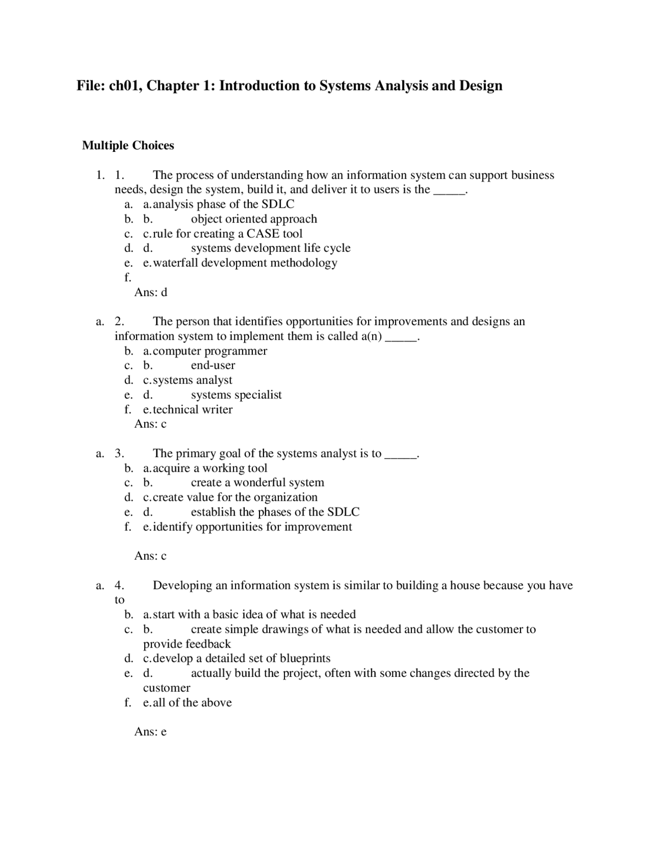 Test Bank For Systems Analysis And Design An Object Oriented Approach With Uml 5th Edition