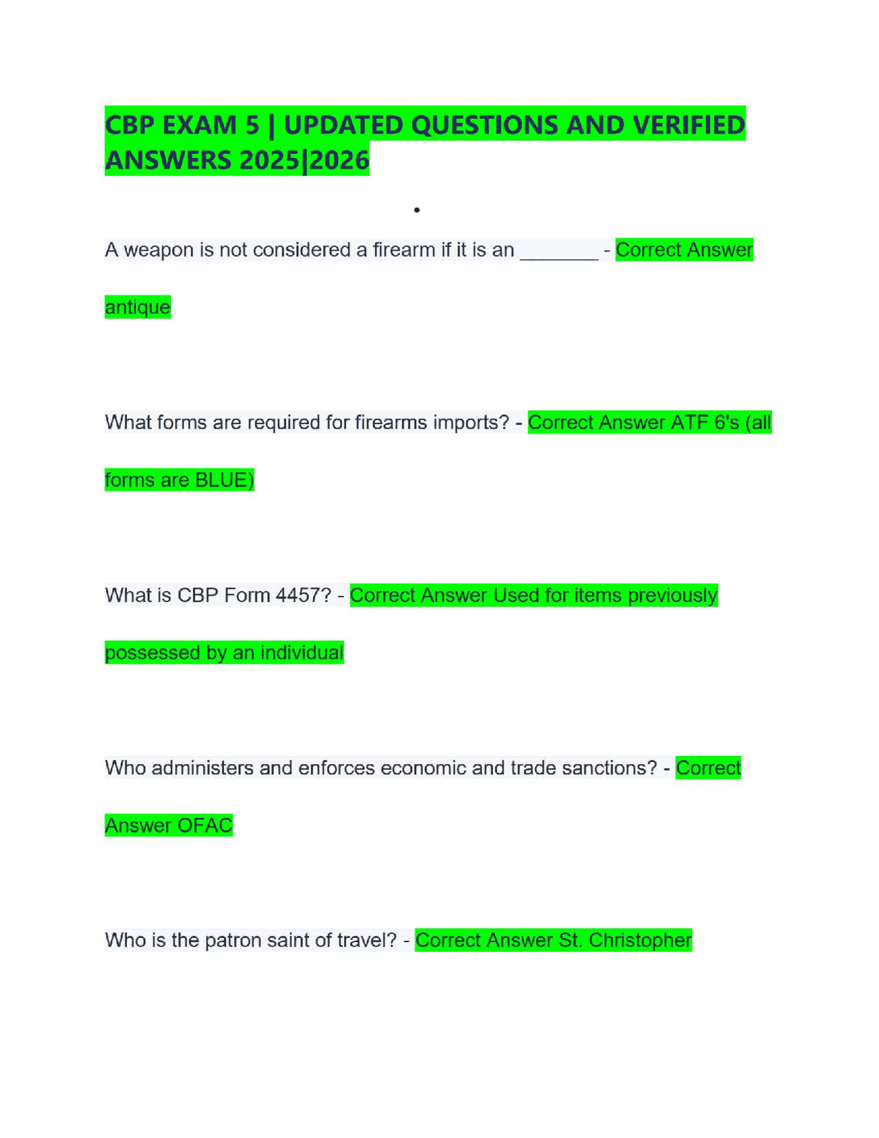 CBP EXAM 5 | UPDATED QUESTIONS AND VERIFIED ANSWERS 2025|2026 | Exams ...