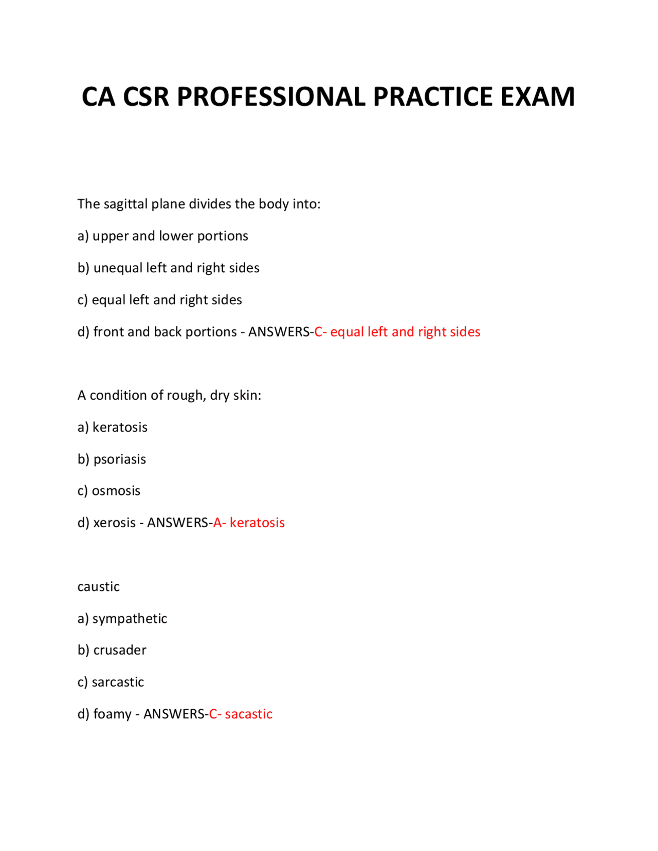 CA CSR Professional Practice Exam: Multiple Choice Questions and ...
