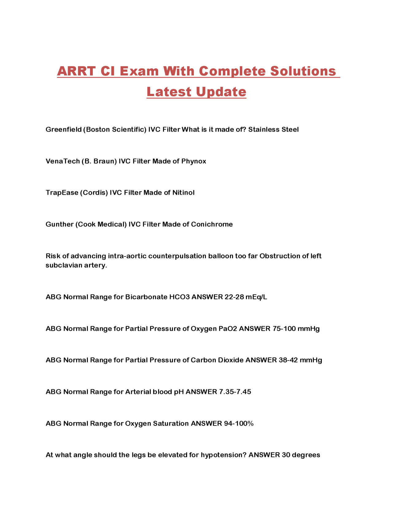 ARRT CI Exam With Complete Solutions Latest Update | Exams Advanced ...