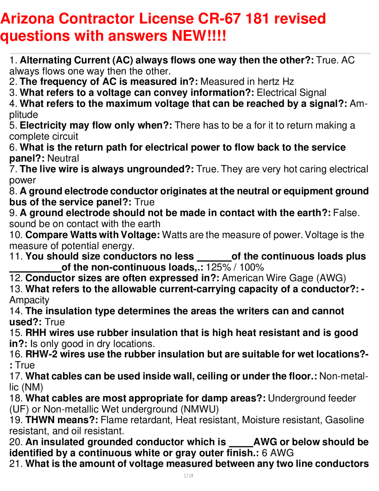 Arizona Contractor License CR-67 181: Practice Questions and Answers ...