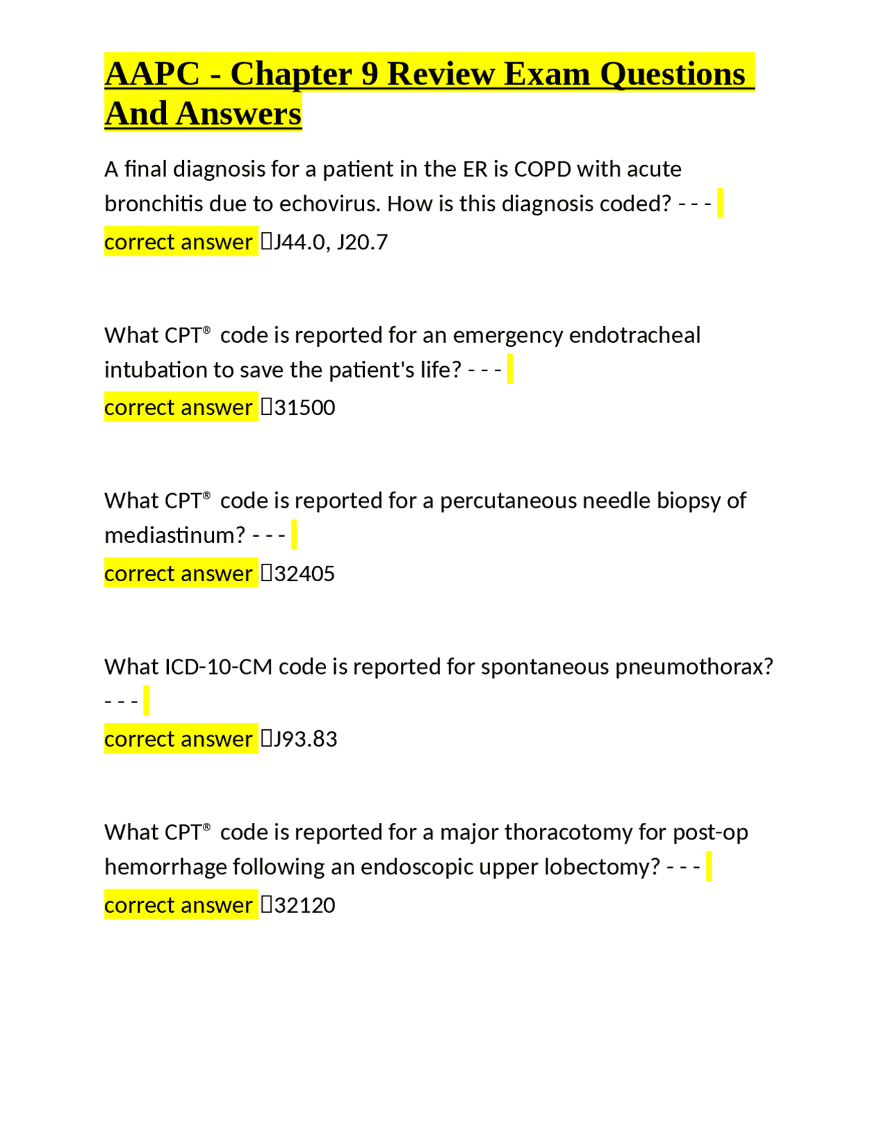 AAPC - Chapter 9 Review Exam Questions And Answers | Exams Health sciences | Docsity