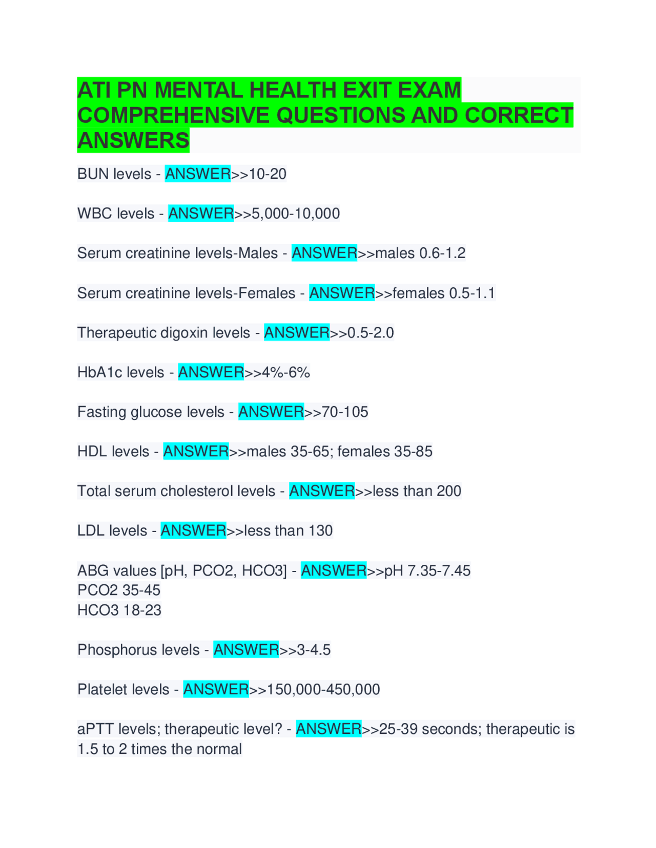 Mental Health Nursing Exam Preparation: Comprehensive Questions and ...