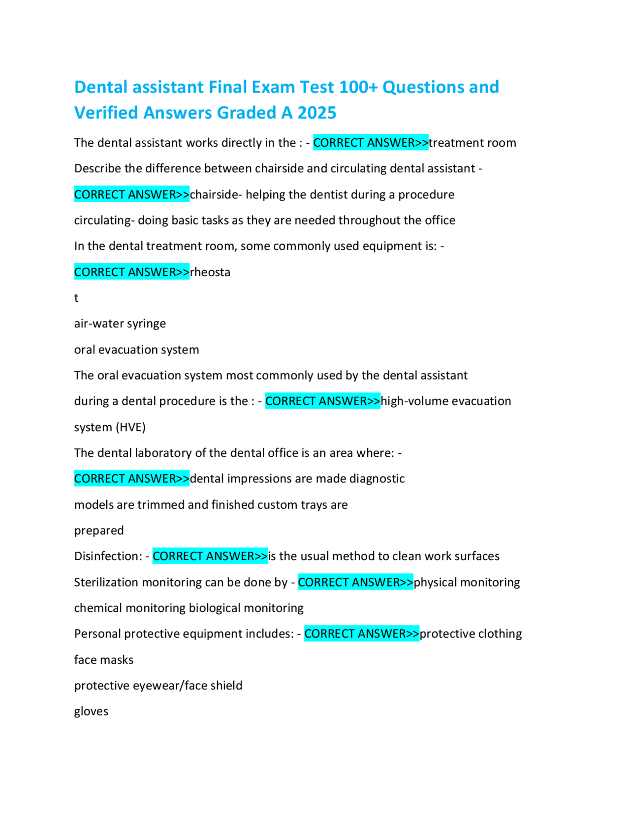 Dental Assistant Final Exam Test: 100+ Questions and Answers | Exams ...