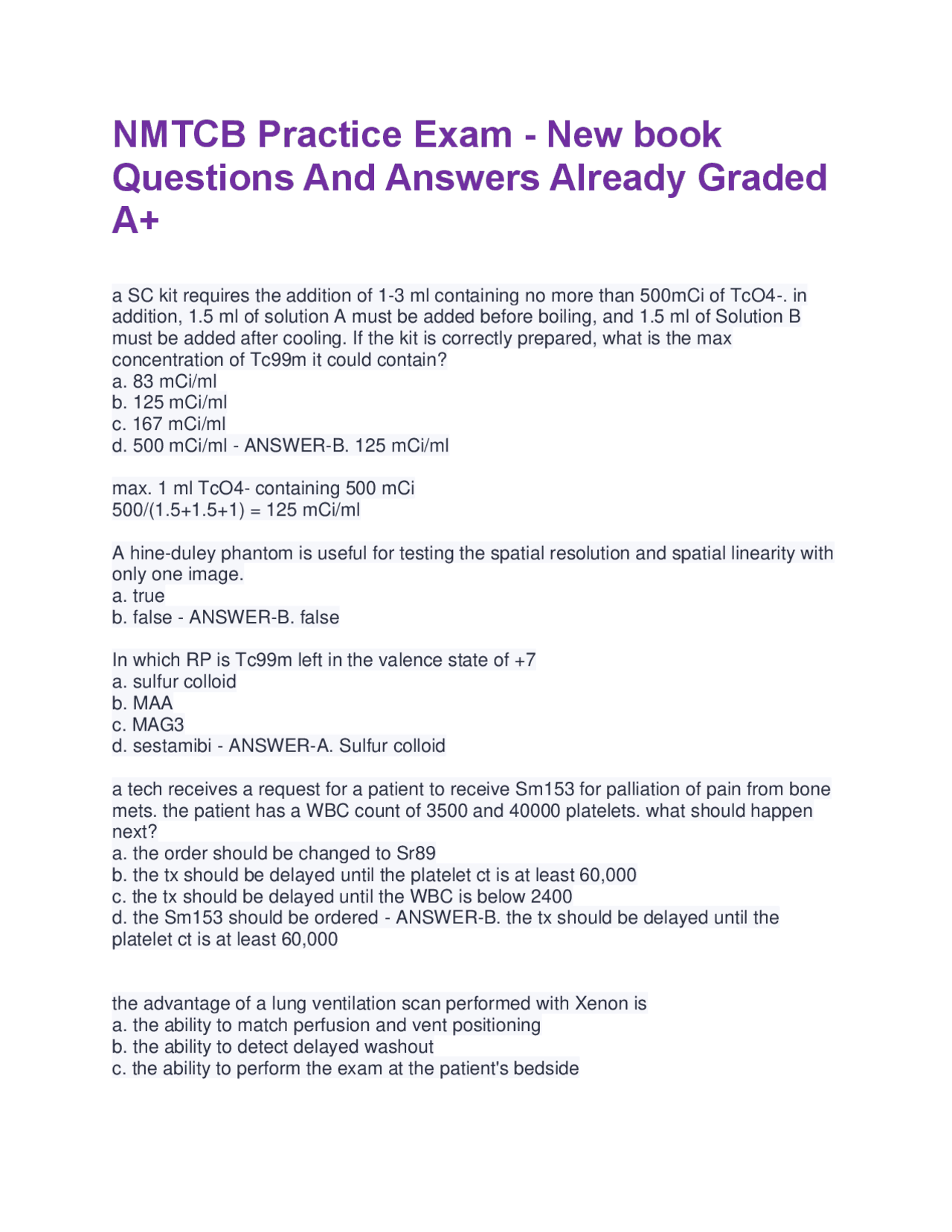NMTCB Practice Exam - New book Questions And Answers Already Graded A+ ...