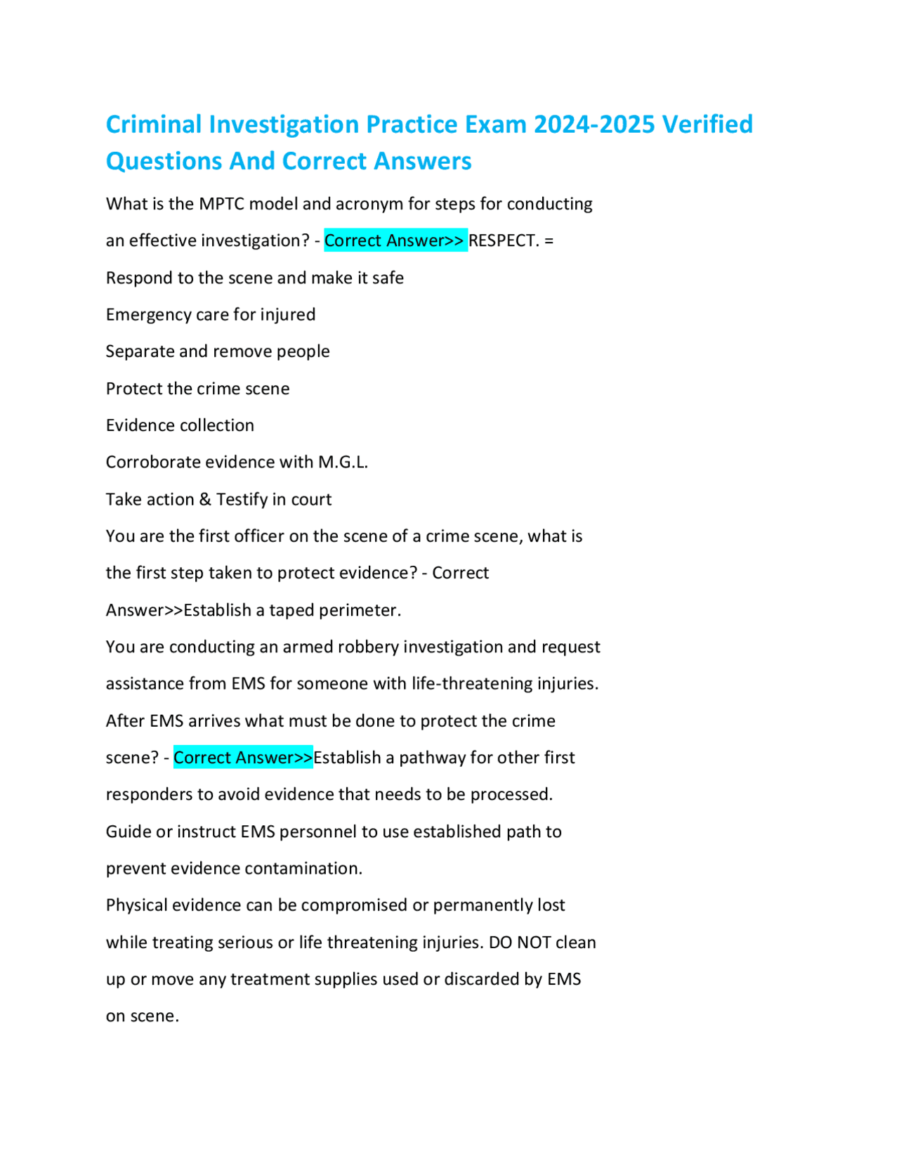 Criminal Investigation Practice Exam: Questions and Answers | Exams ...