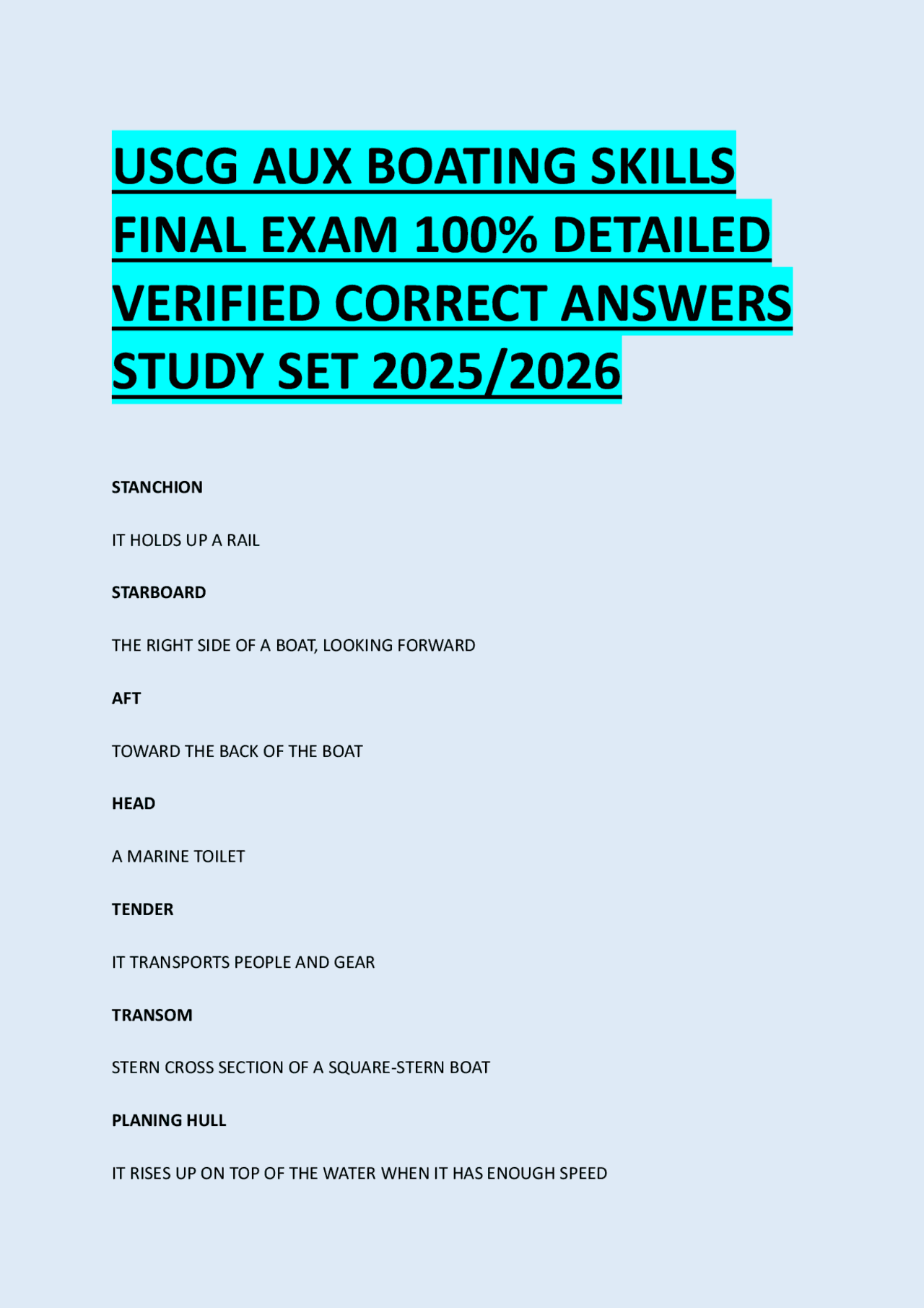 USCG AUX BOATING SKILLS FINAL EXAM 100% DETAILED VERIFIED CORRECT ...