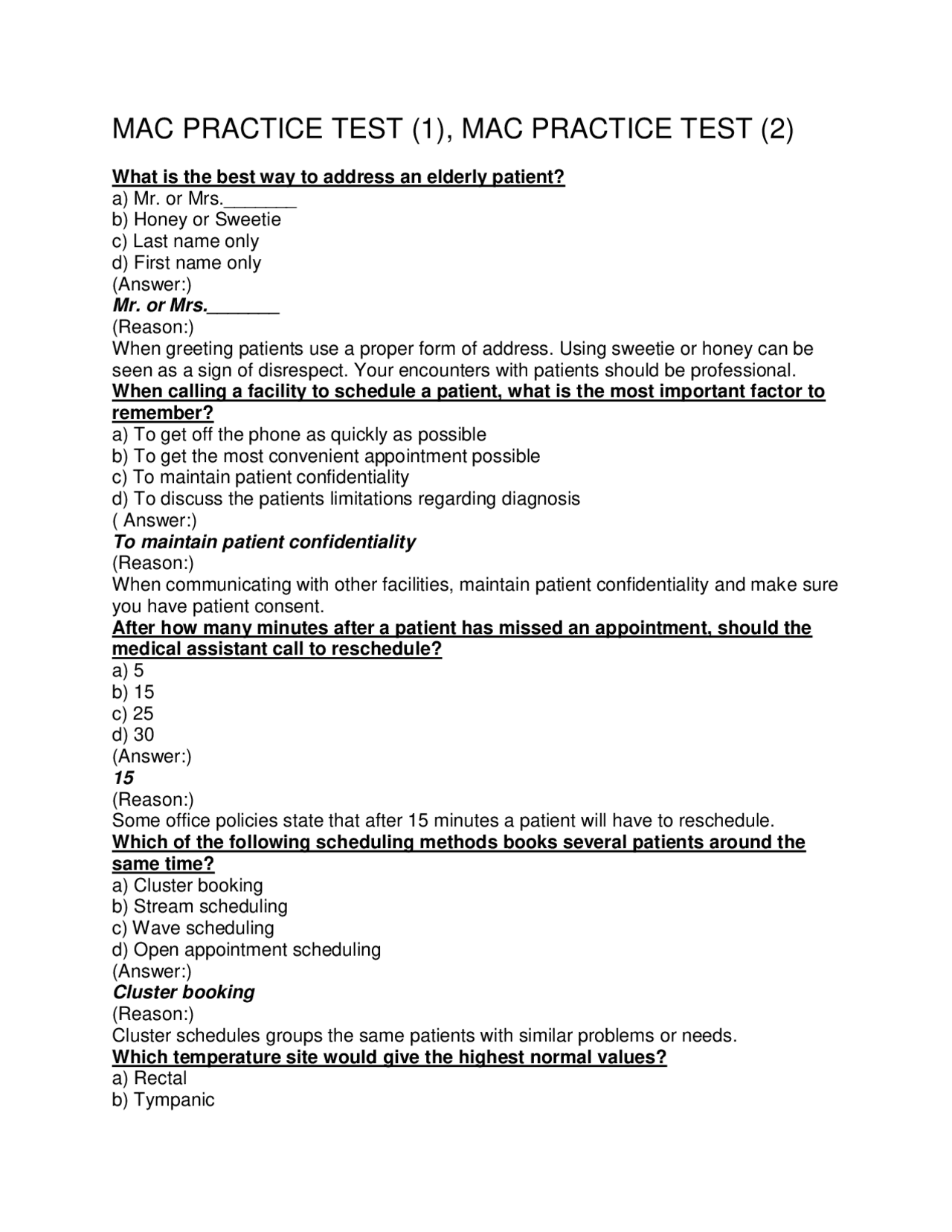 MAC PRACTICE TEST (1), MAC PRACTICE TEST (2) | Exams Social Sciences ...