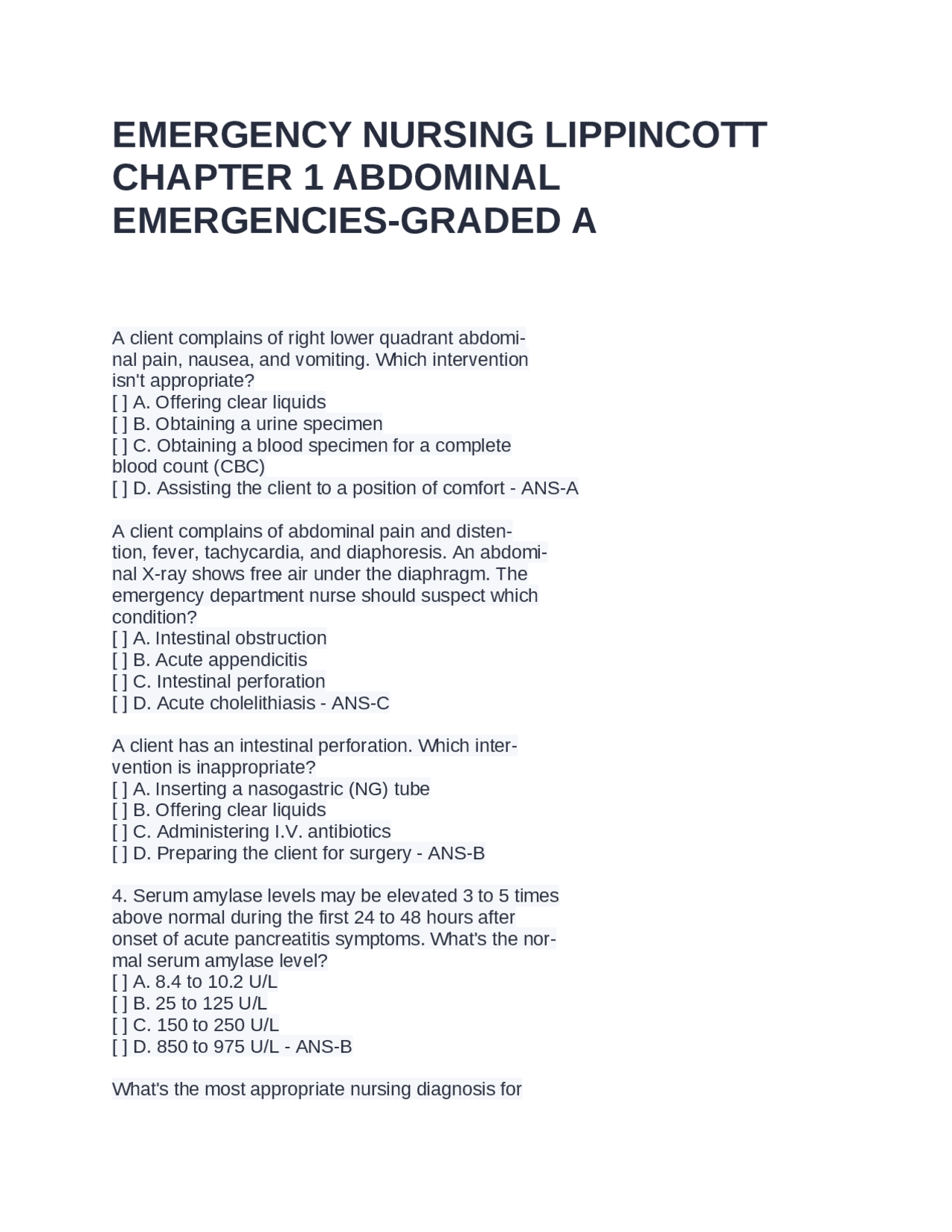 Emergency Nursing: Abdominal Emergencies - Graded A | Exams Nursing ...
