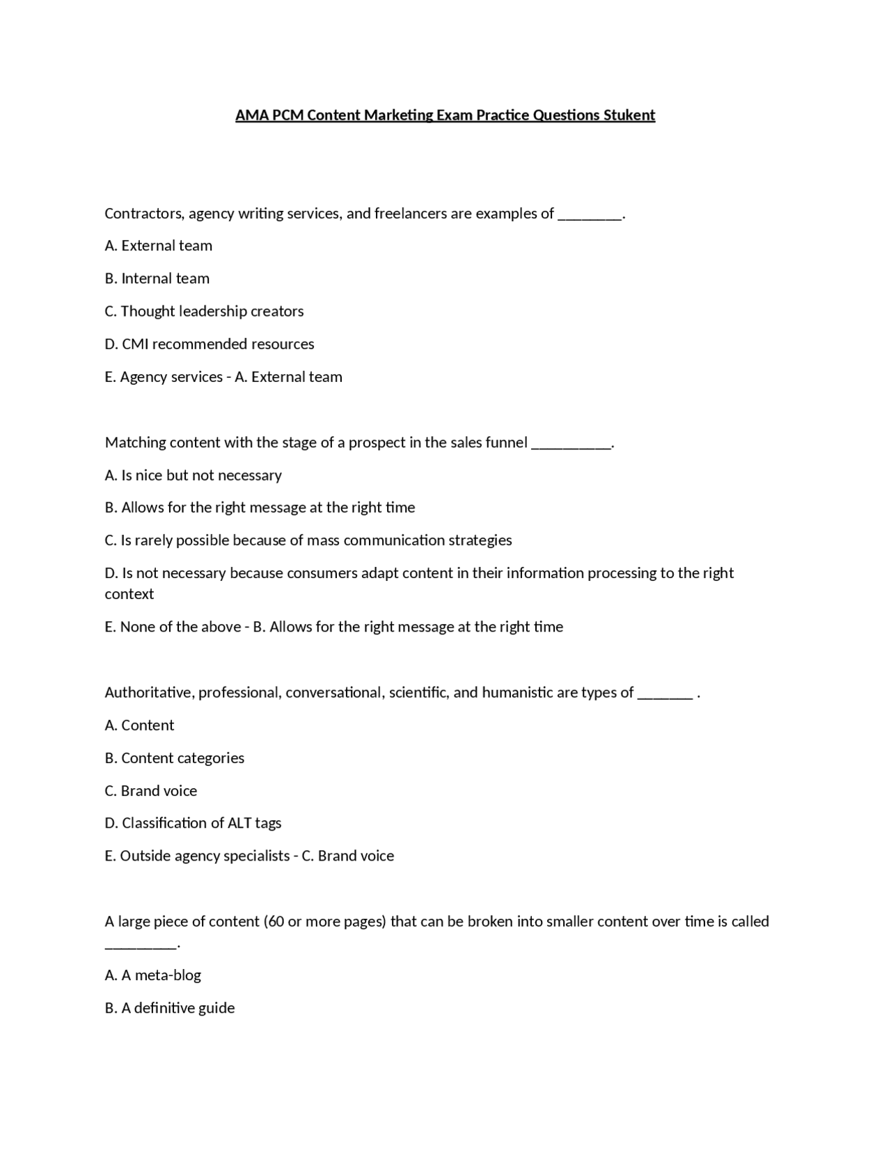 AMA PCM Content Marketing Exam Practice Questions | Exams Advanced ...